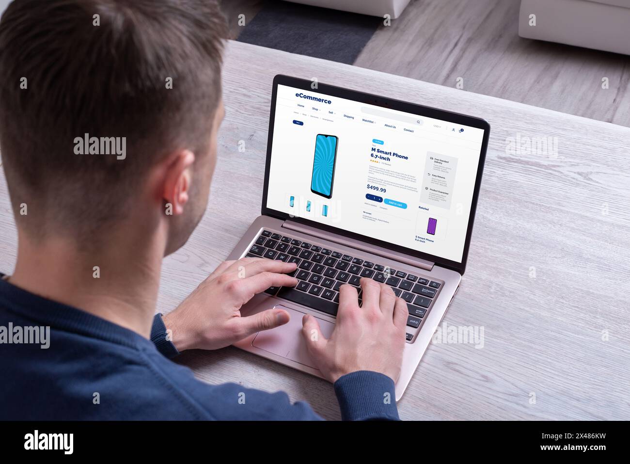 Purchasing smartphone online with laptop. Concept of buying tech ...