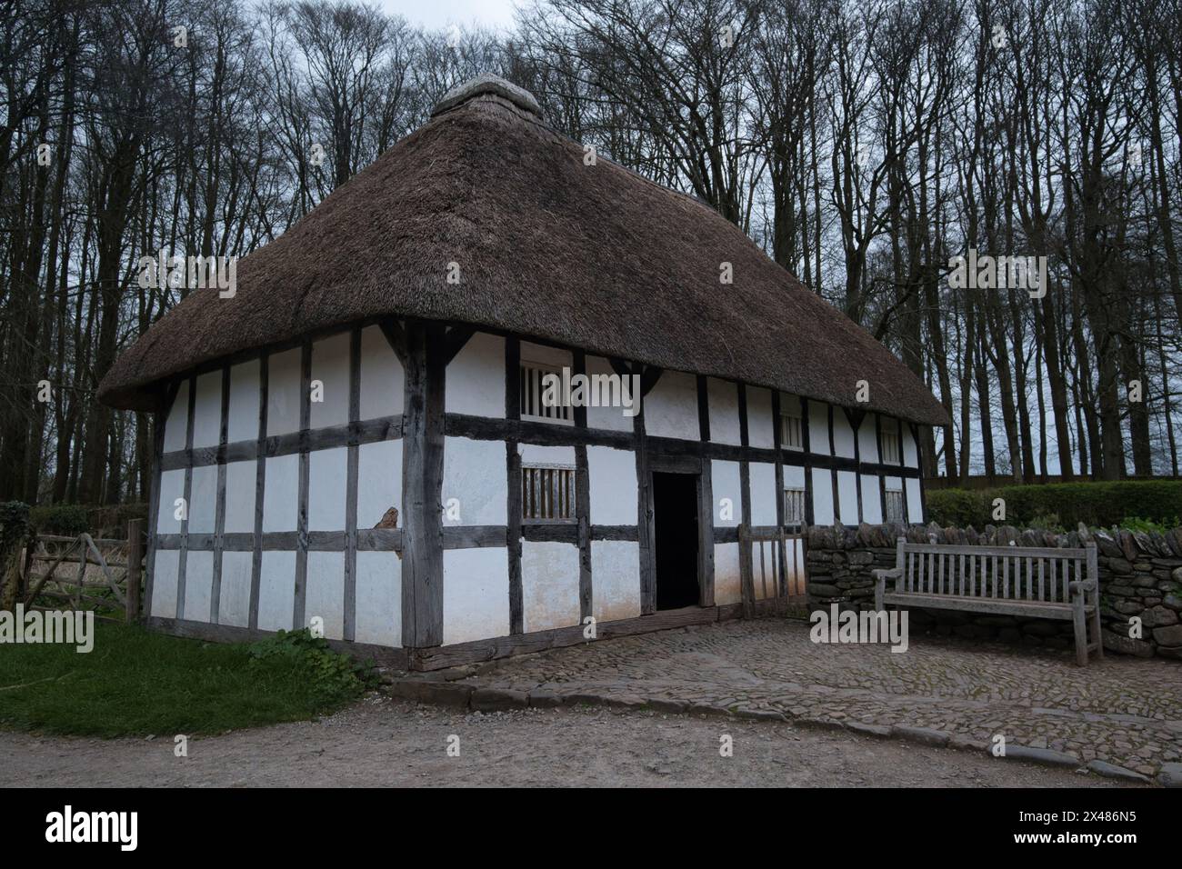 timber-framed farmhouse with a thatched roof built in 1678 now at St ...