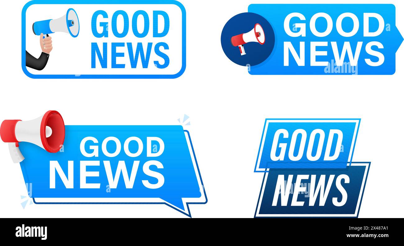 Good news text with Megaphone label set. Megaphone in hand promotion ...