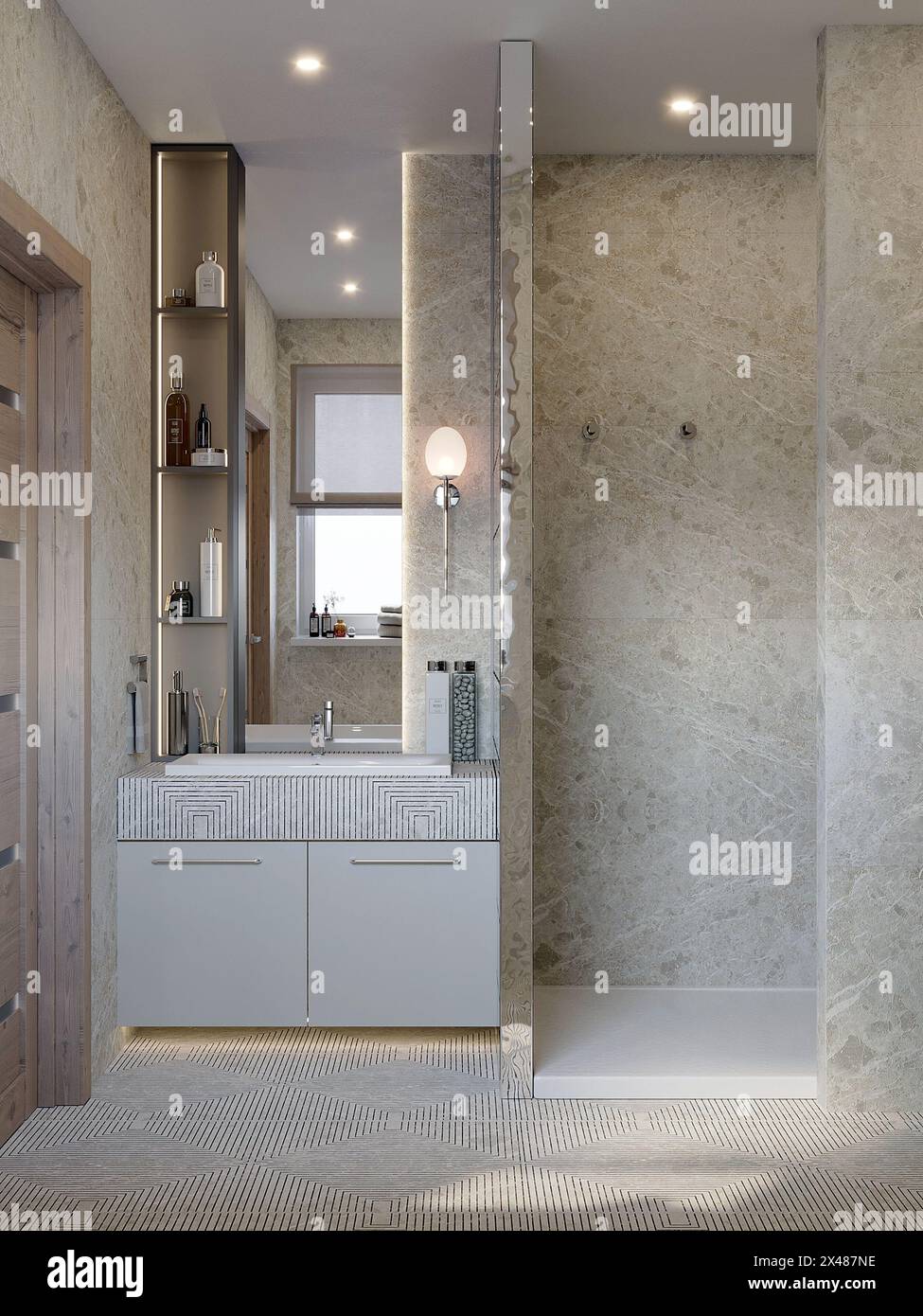 Wash basin sink with cabinet Mirror led lighted 3d rendering of elegant ...