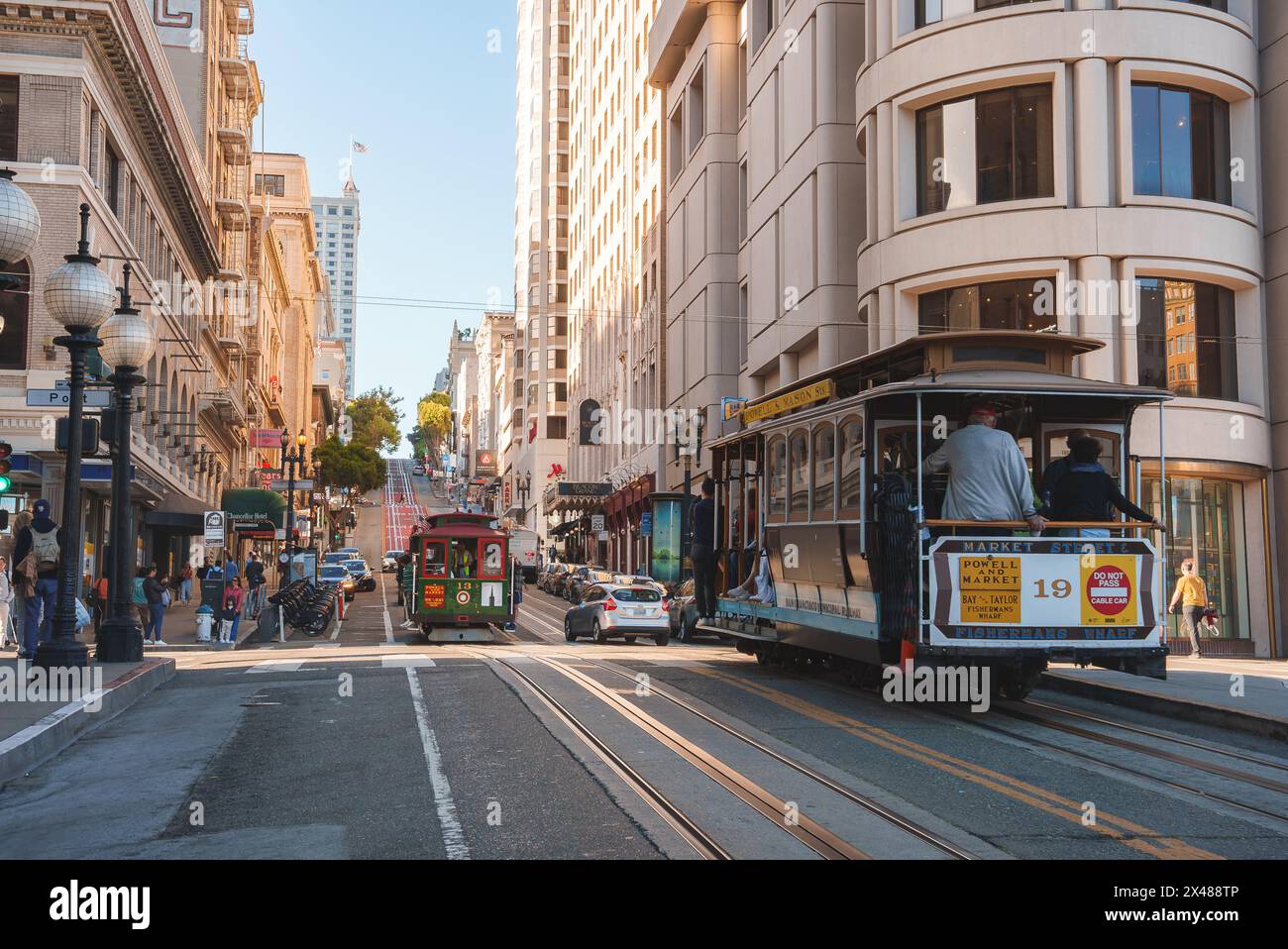 Vibrant San Francisco street scene with iconic cable car and urban ...