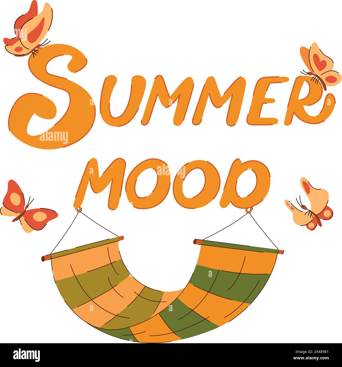 Inscription summer mood composition with hammock and butterflies ...