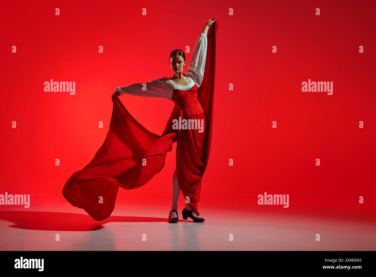 Beautiful woman, performing flamenco with grace, dynamic movements ...