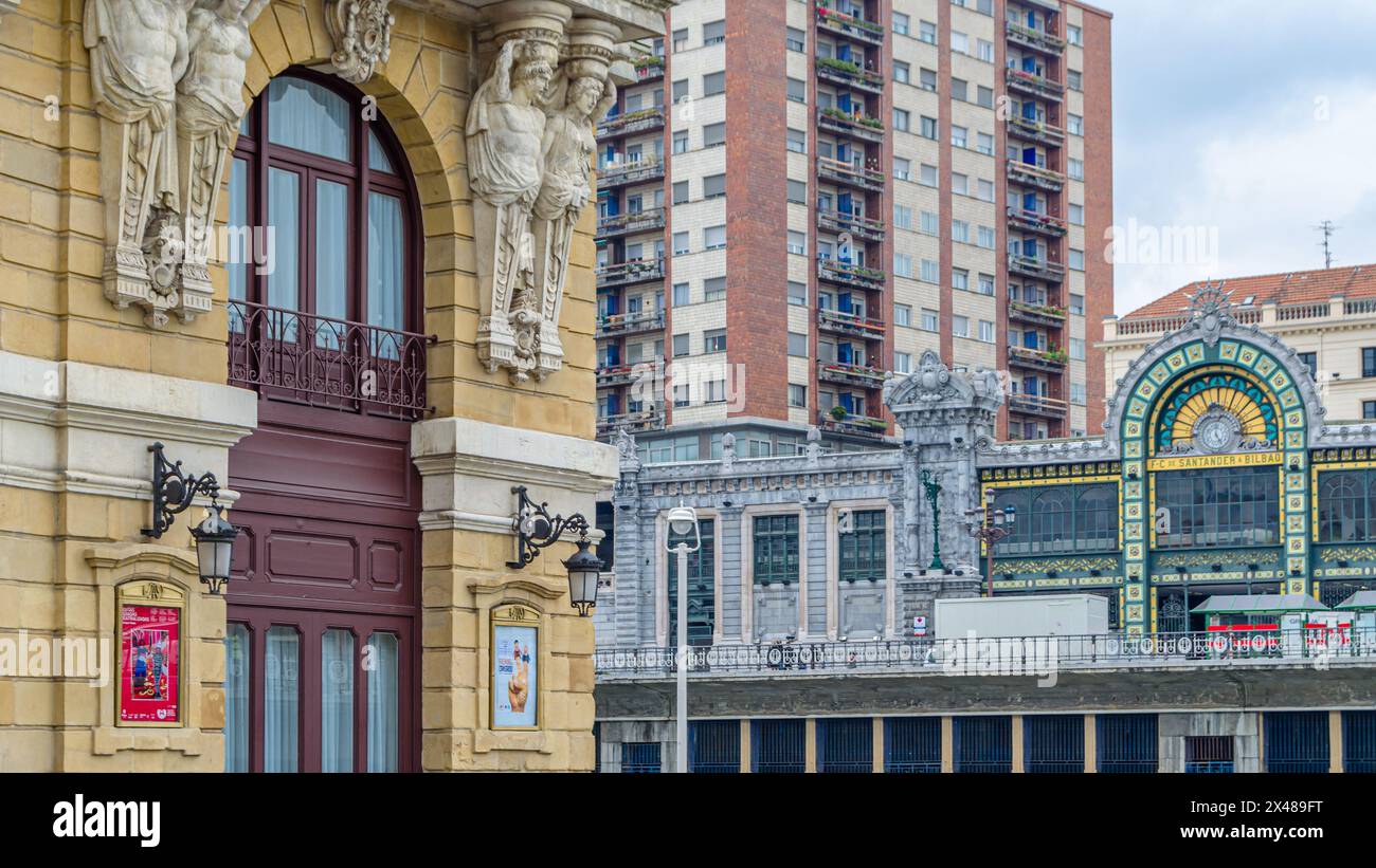 BILBAO, SPAIN - MAY 9, 2014: Facade of the Arriaga Theater in Bilbao ...