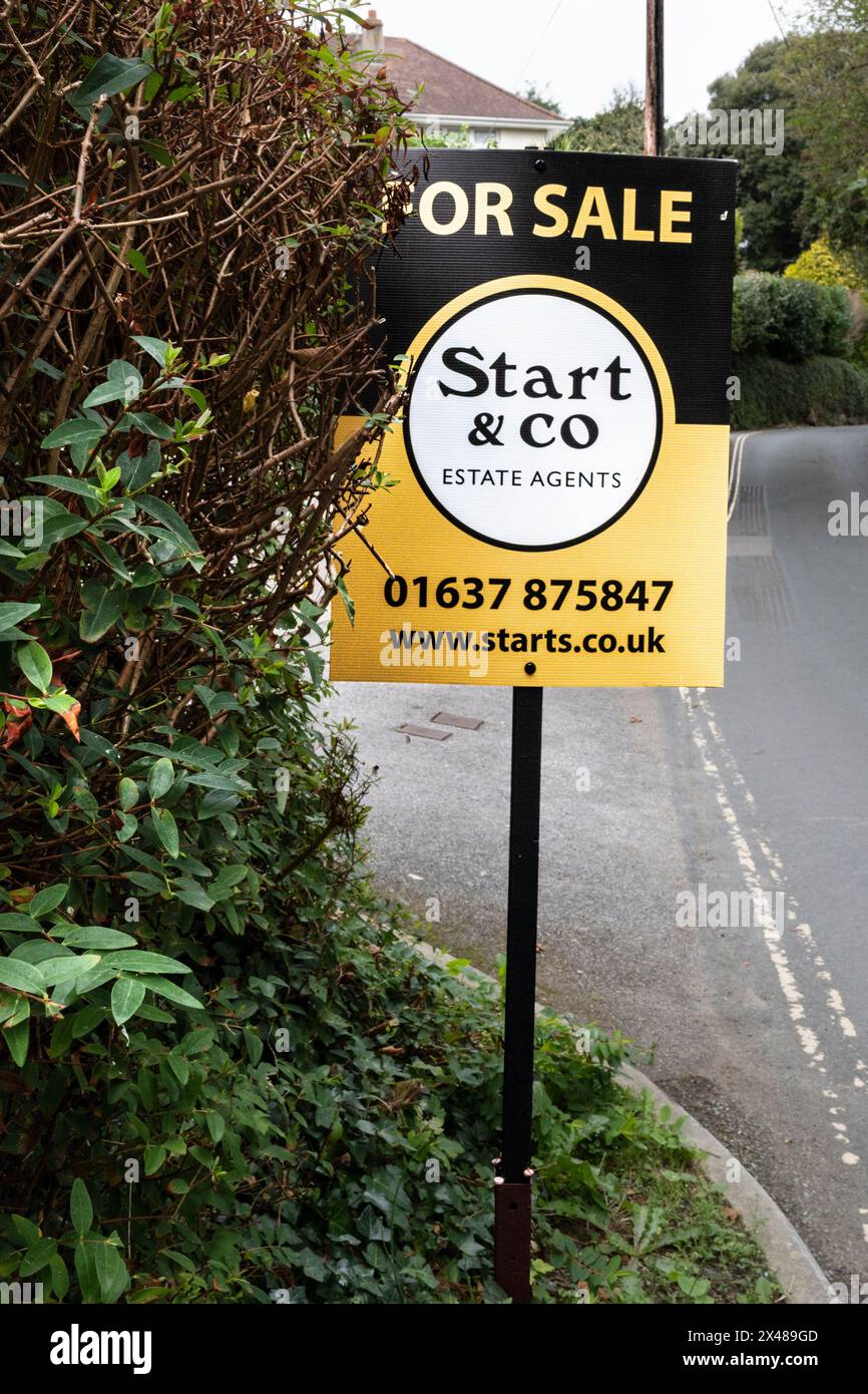 An Estate Agent For Sale sign on the side of a road in Newquay in ...