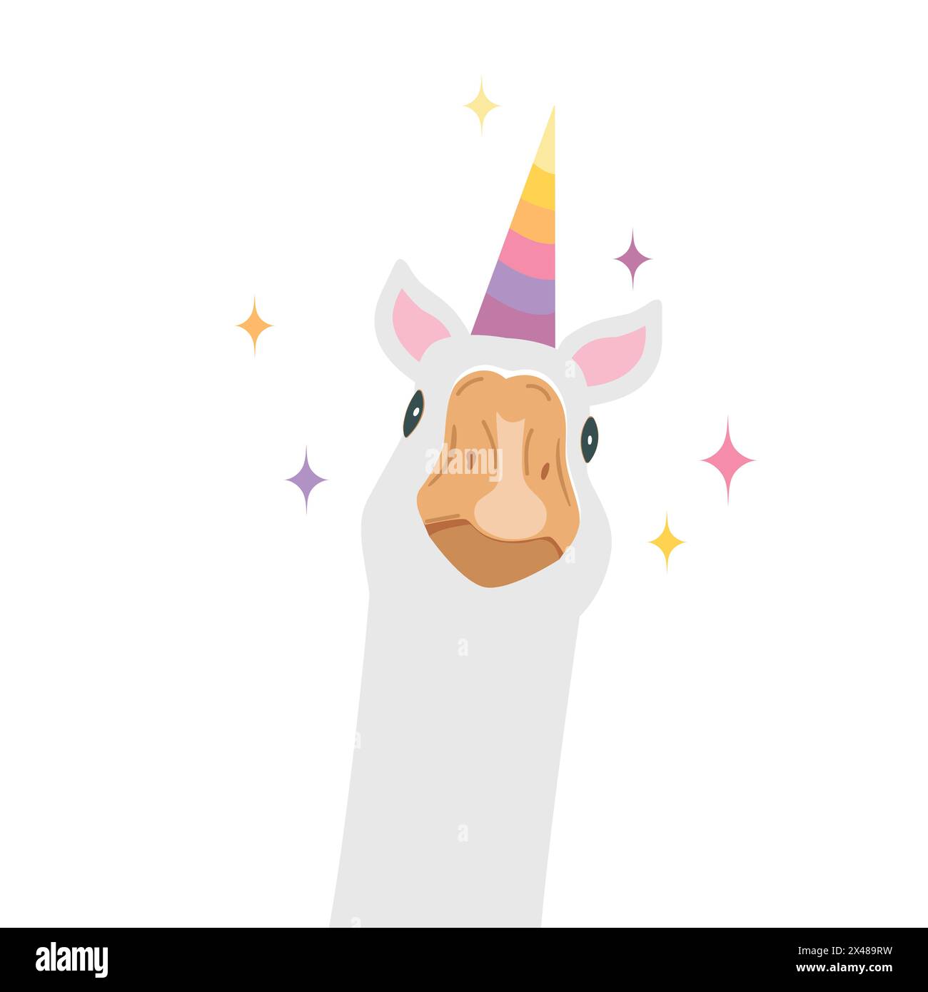 Cute cartoon goose with rainbow unicorn horn and ears. Magic goose ...