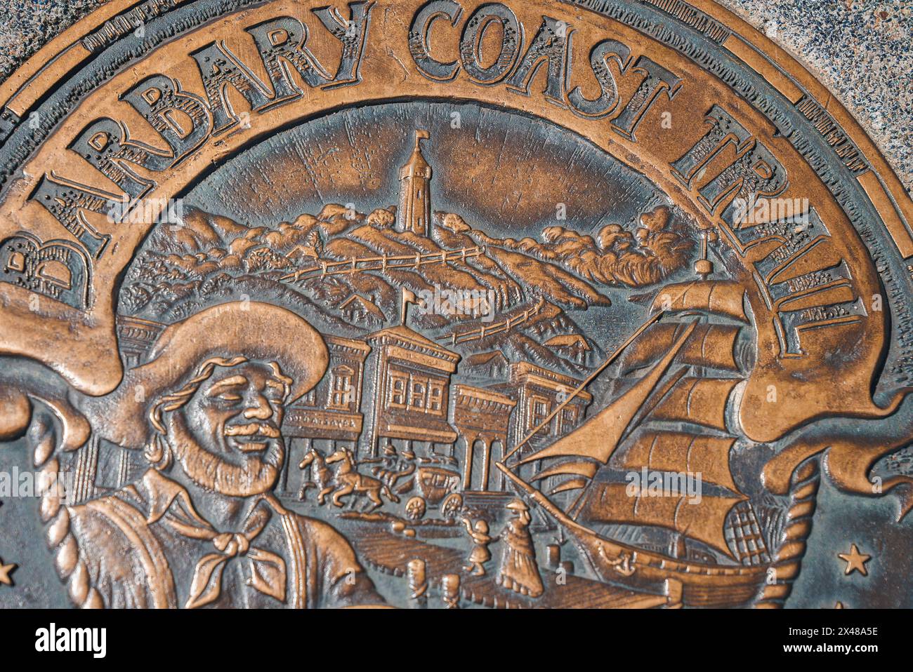 Barbary Coast Trail plaque with detailed relief depicts San Francisco ...