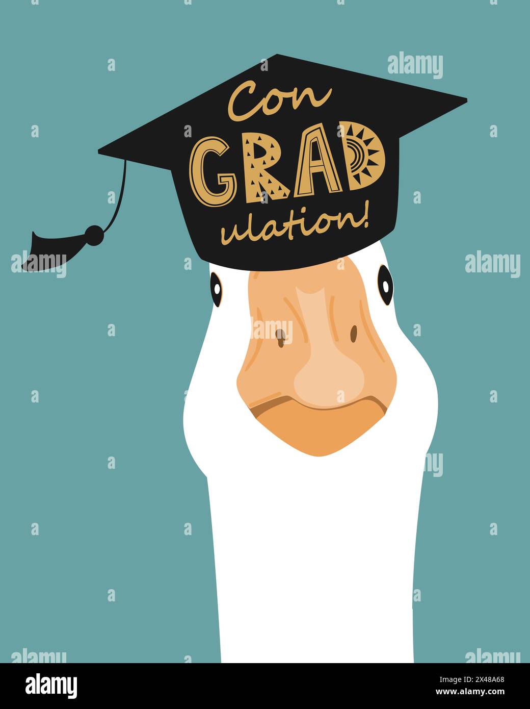 Funny graduate goose character in graduation hat with ConGradulation ...