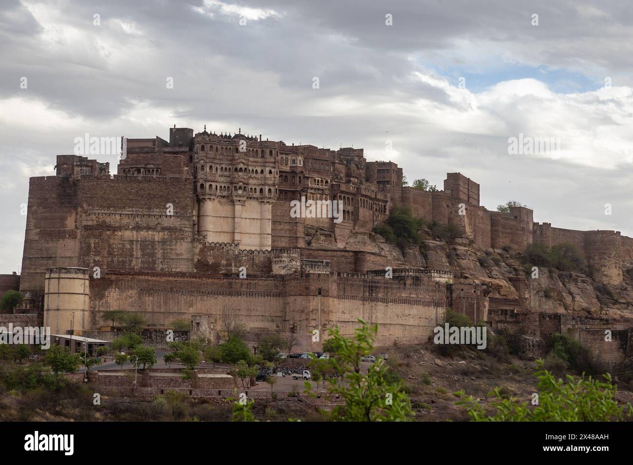 ancient historical fort with dramatic cloudy sky at evening from ...