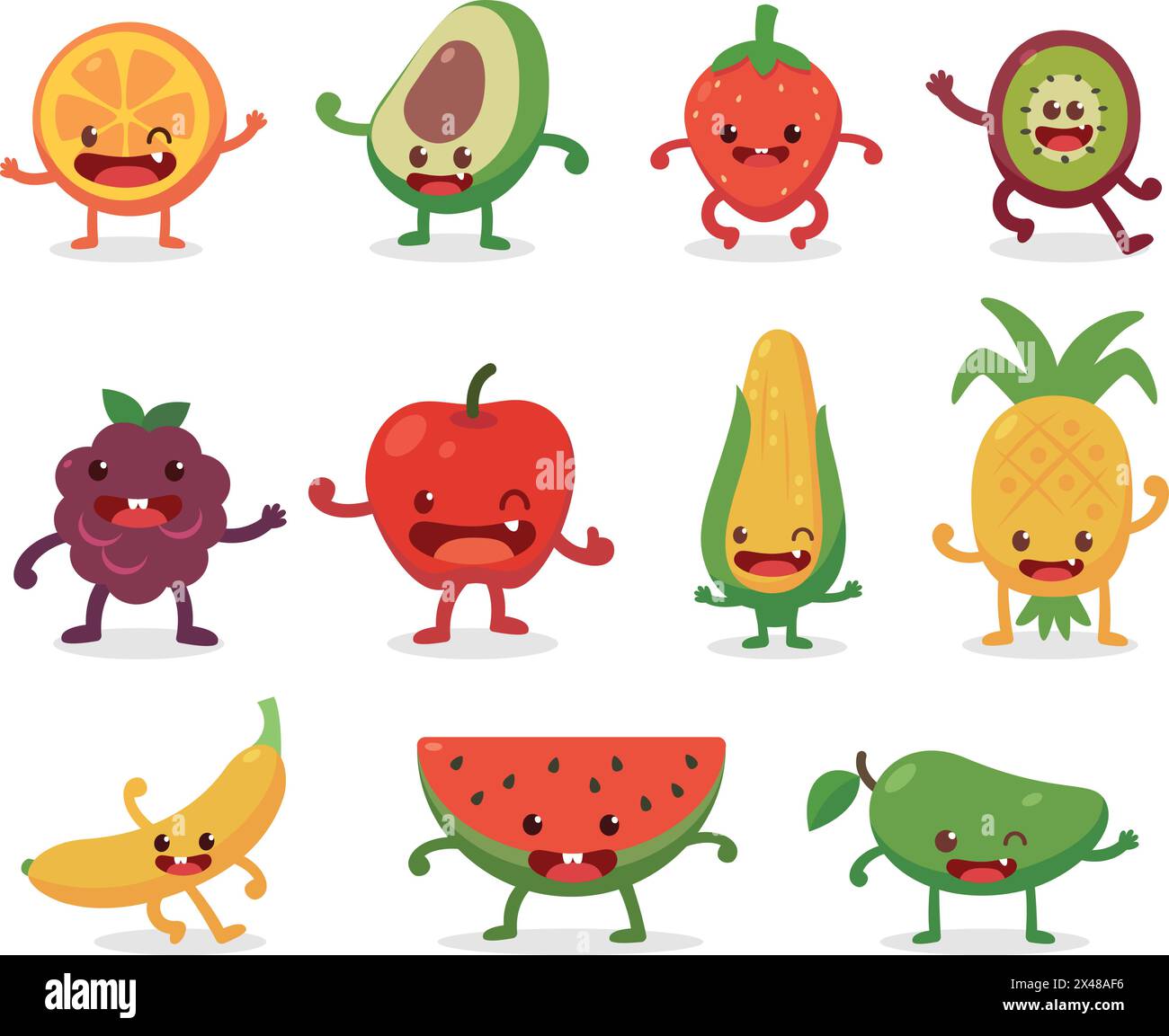 Set of smiling fruit cartoons. Vector illustration in flat style Stock ...