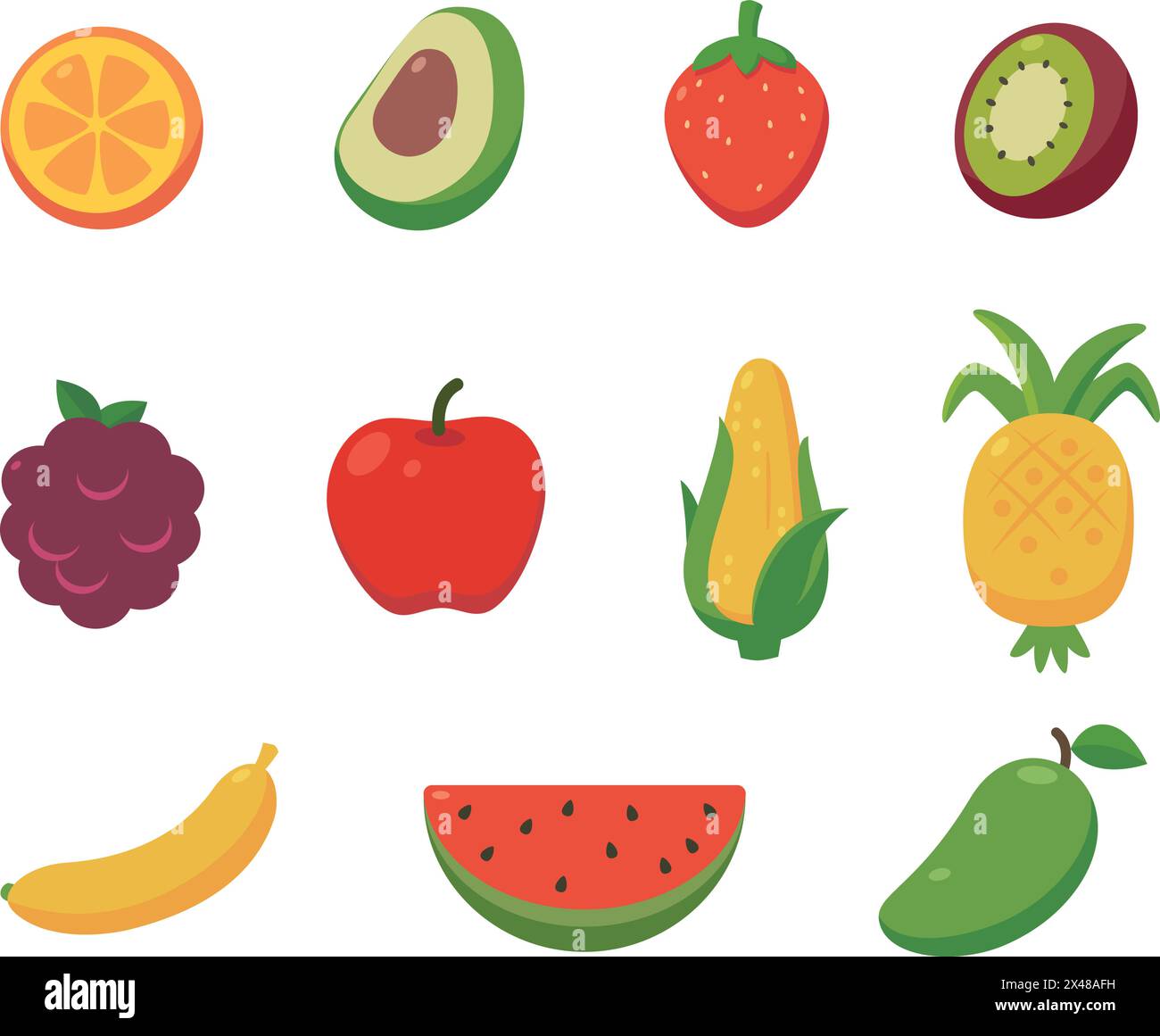Collection of fruits in cartoon style fruit food cartoon Cut Out Stock ...