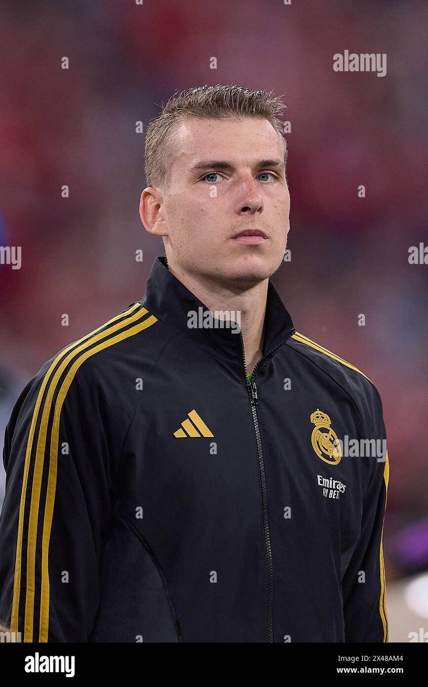 Munich, Germany. 30th Apr, 2024. Andriy Lunin of Real Madrid CF looks ...