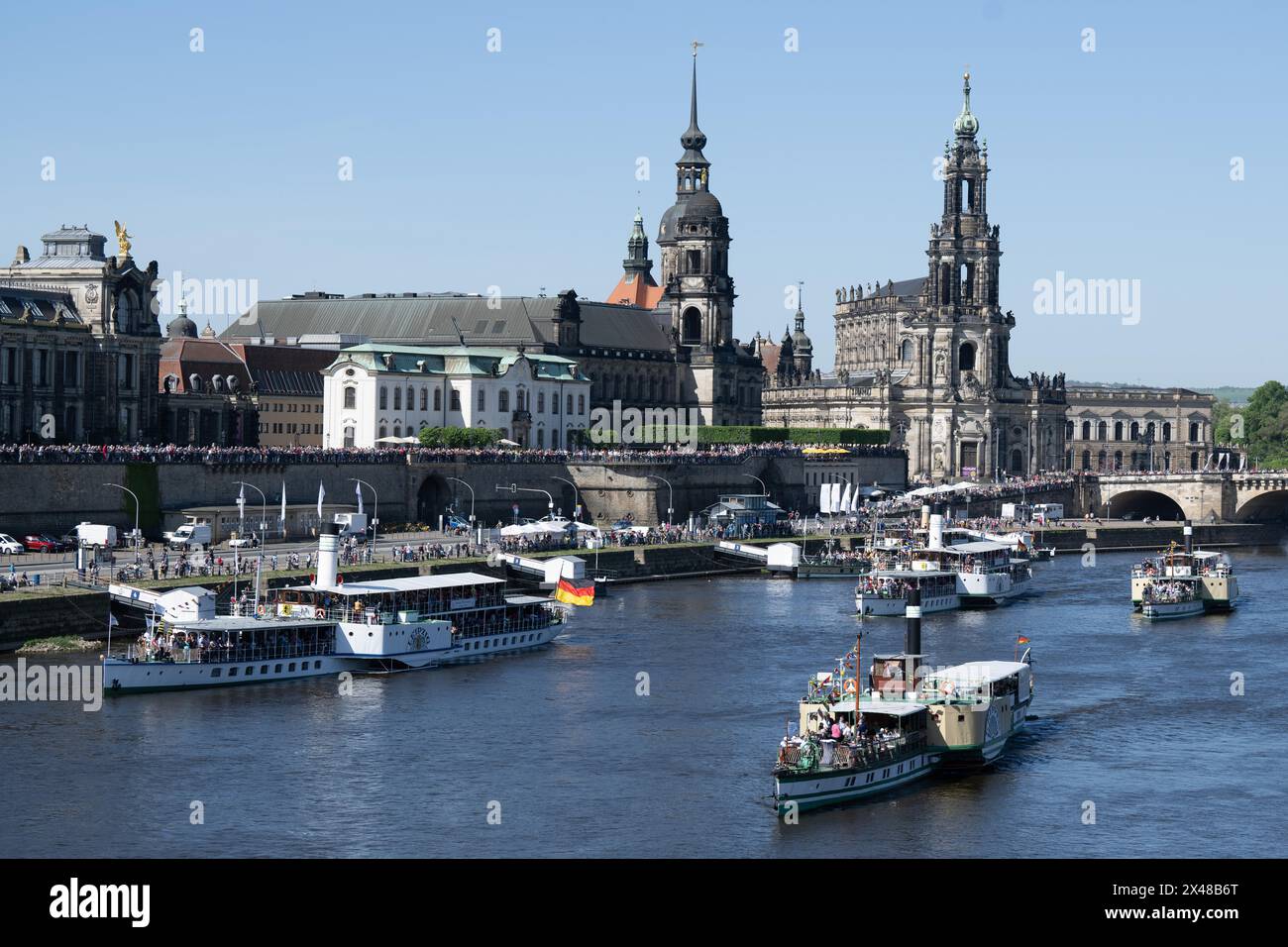 Dresden, Germany. 01st May, 2024. The historic ships of the Sächsische ...