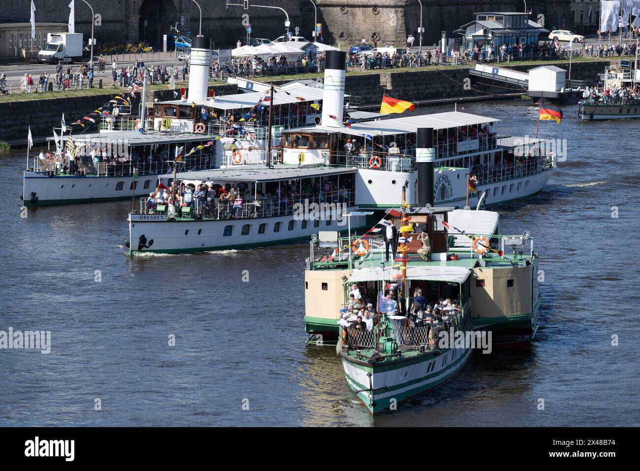 Dresden, Germany. 01st May, 2024. The historic ships of the Sächsische ...