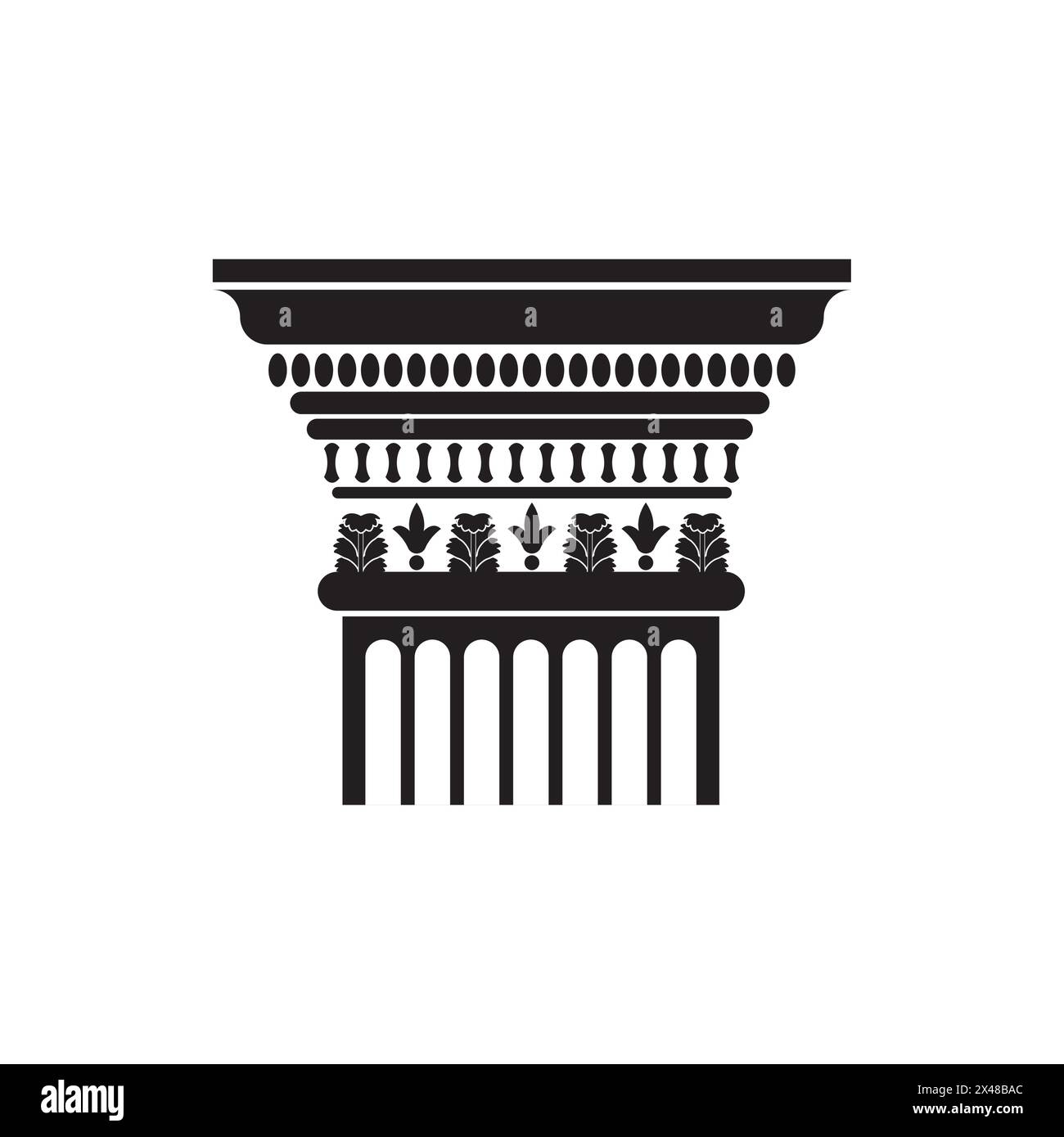Classic column capital black line icon, retro historical pillar ...