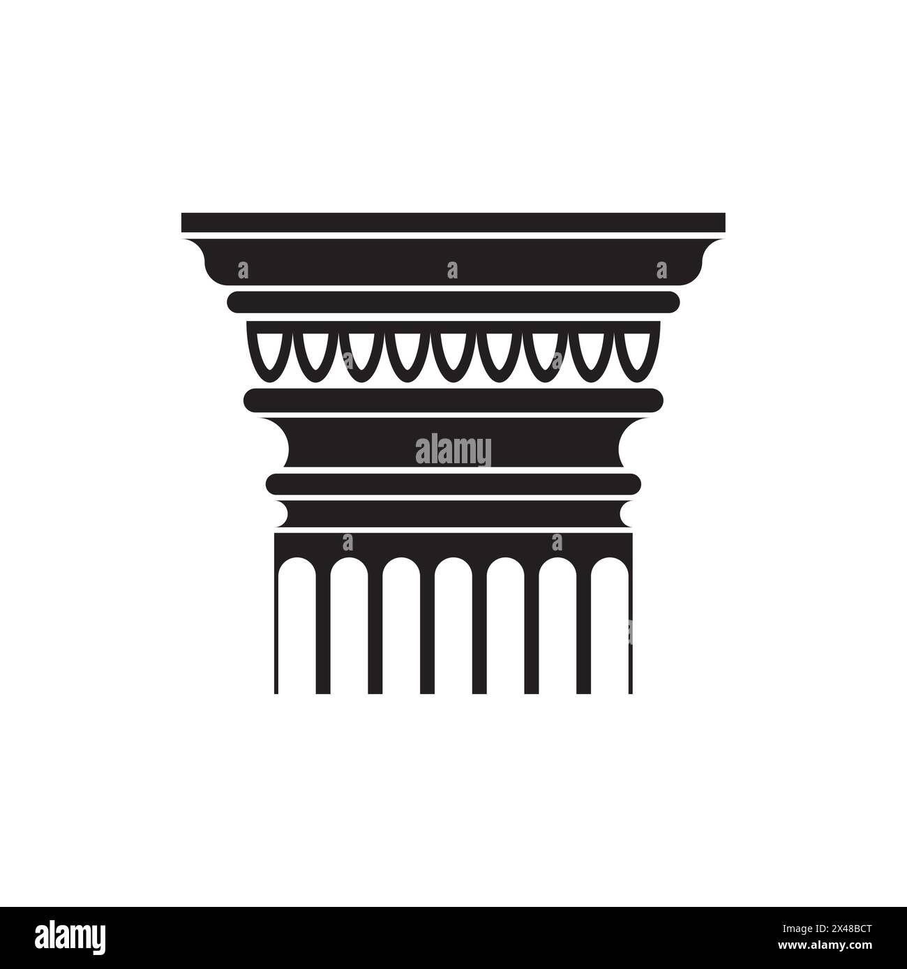 Classic column capital black line icon, old motif marble monument ...