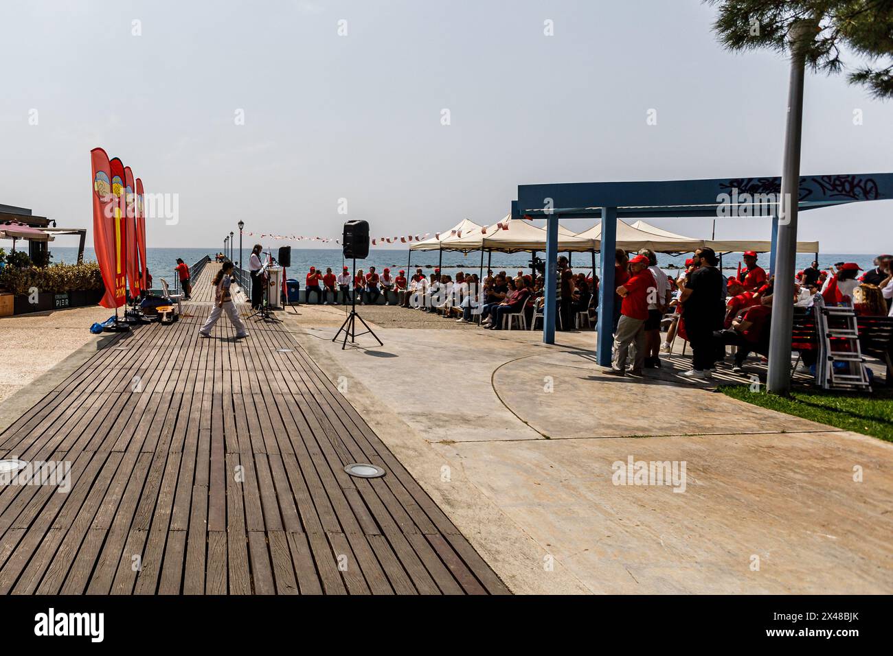 Limassol, Limassol, Cyprus. 1st May, 2024. A woman gives a speech to ...