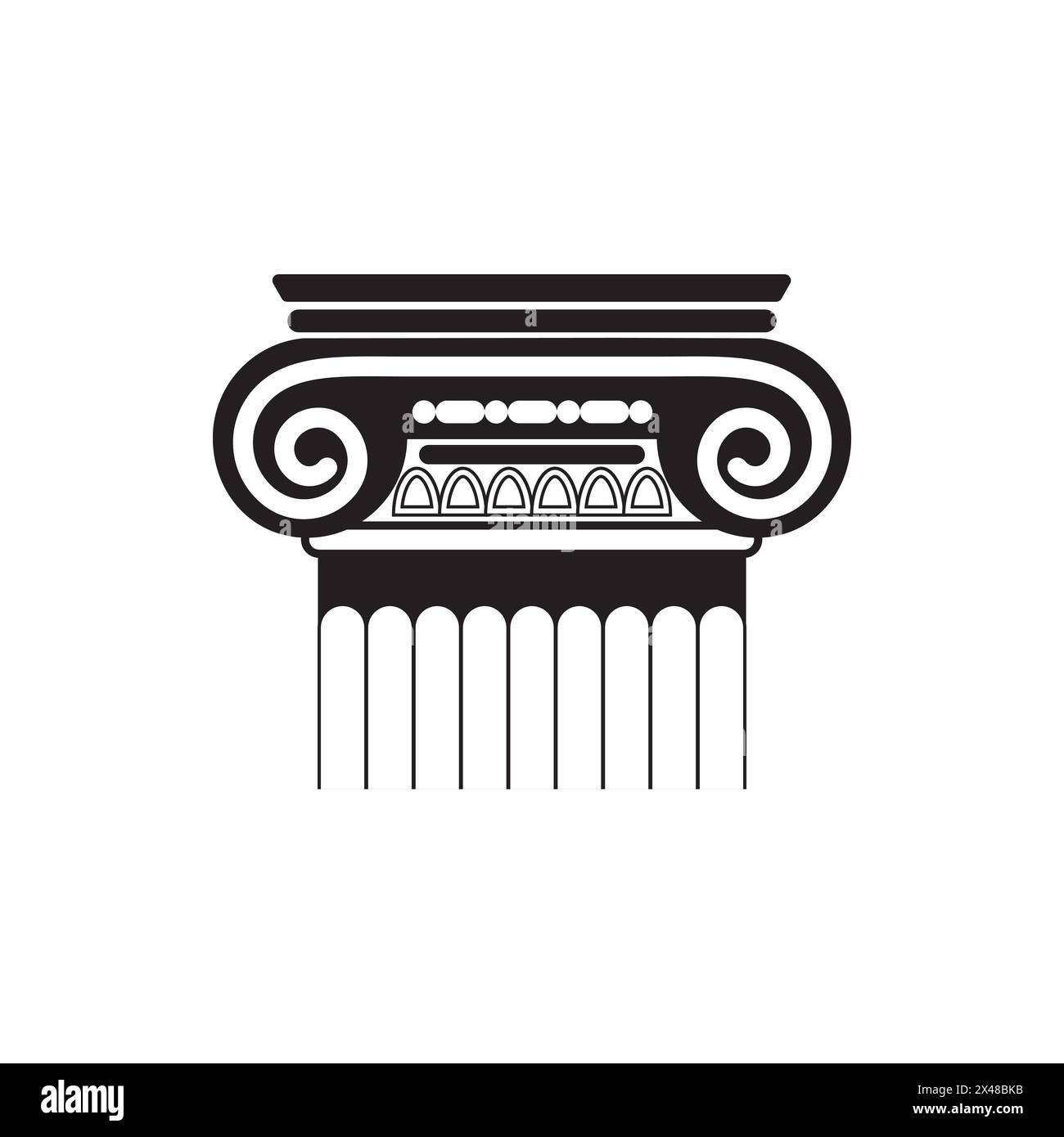 Ancient capital of marble building column or ornate monument black line icon vector illustration ...