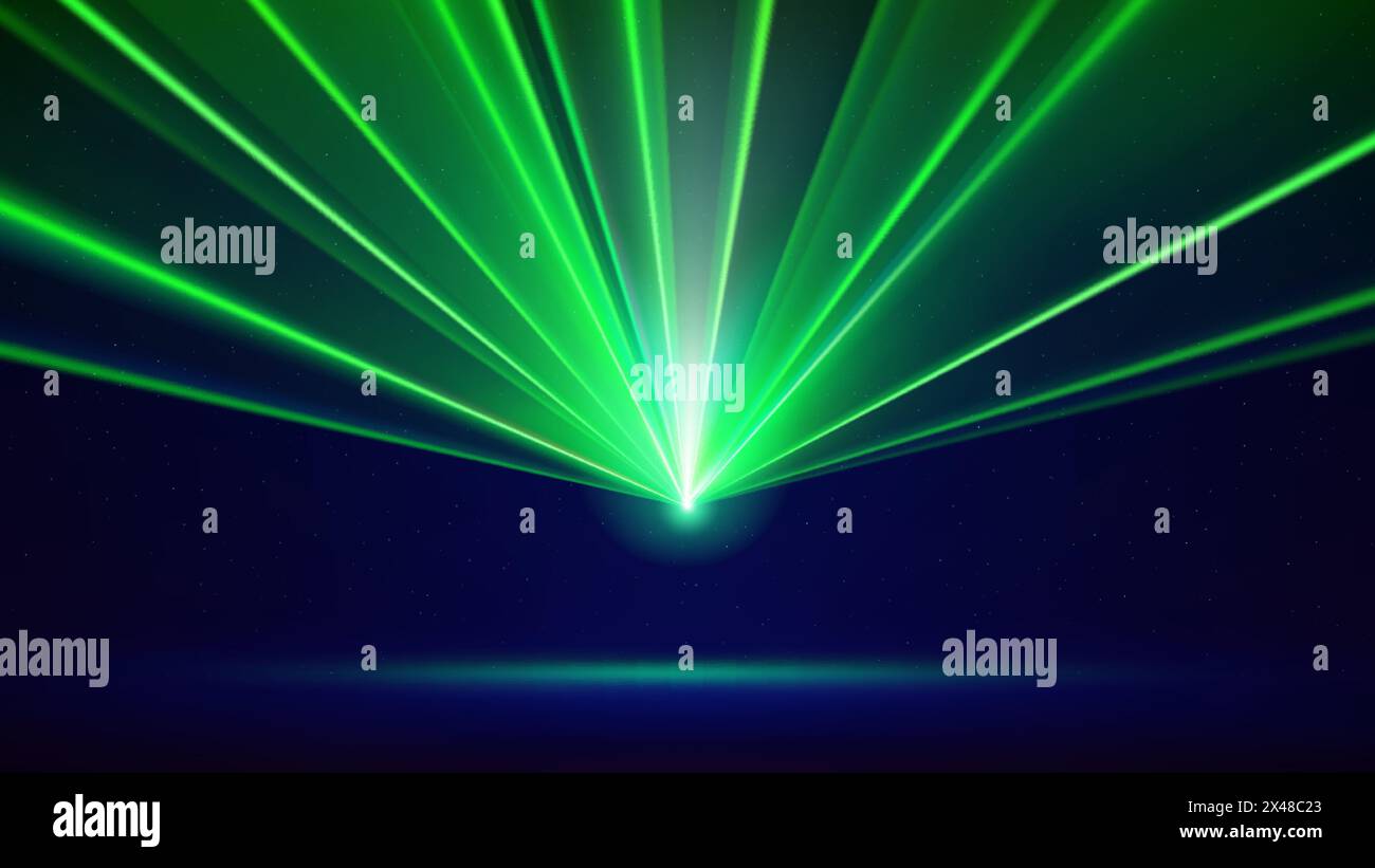 Laser light show. Bright led laser beams, dj light party. Blue ...