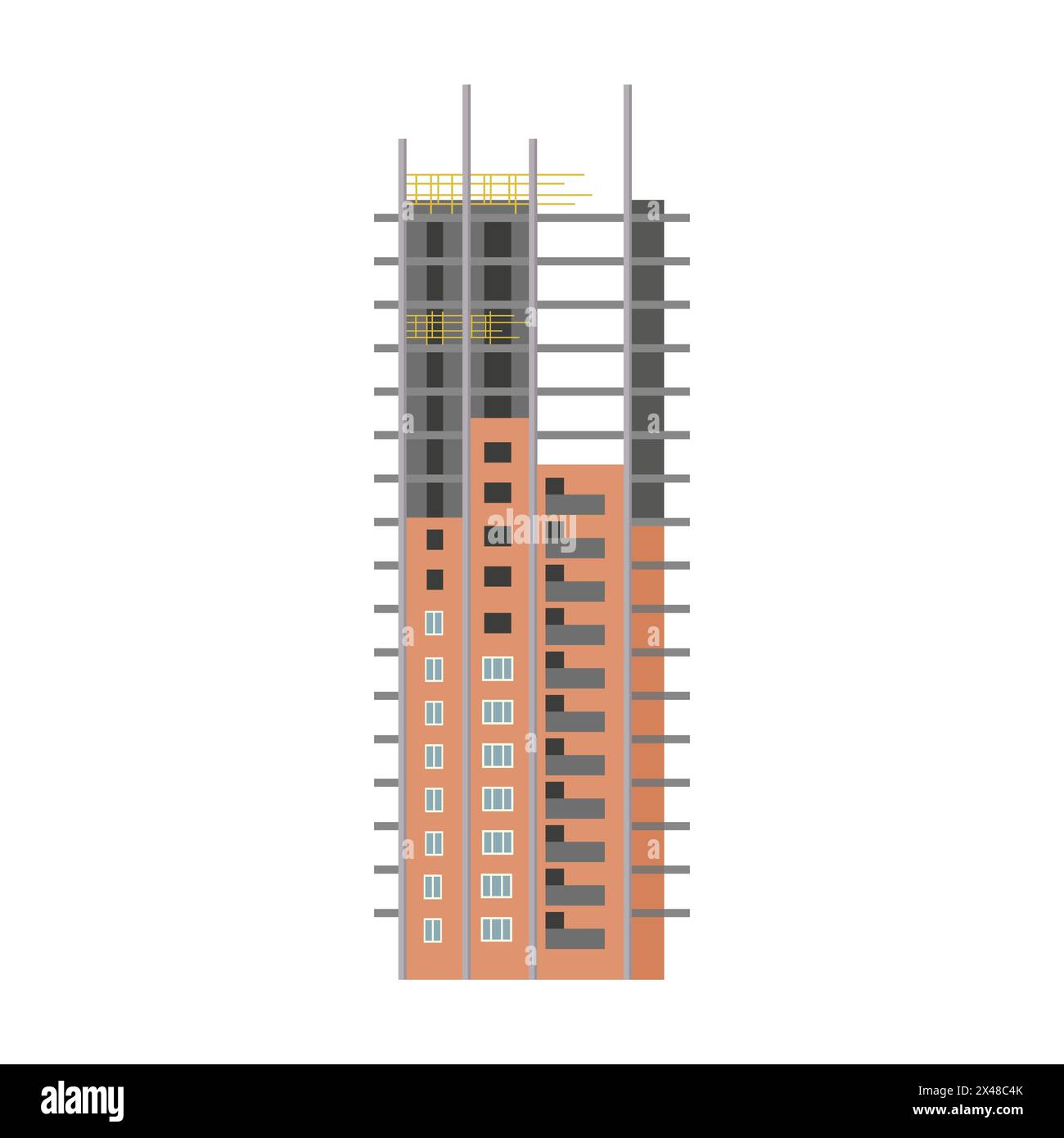 Unfinished multi storey building, concrete tower development vector ...