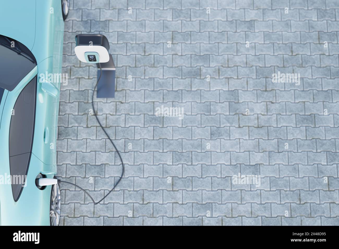 3d render of a nondescript Electric vehicle plugged into a Charging ...