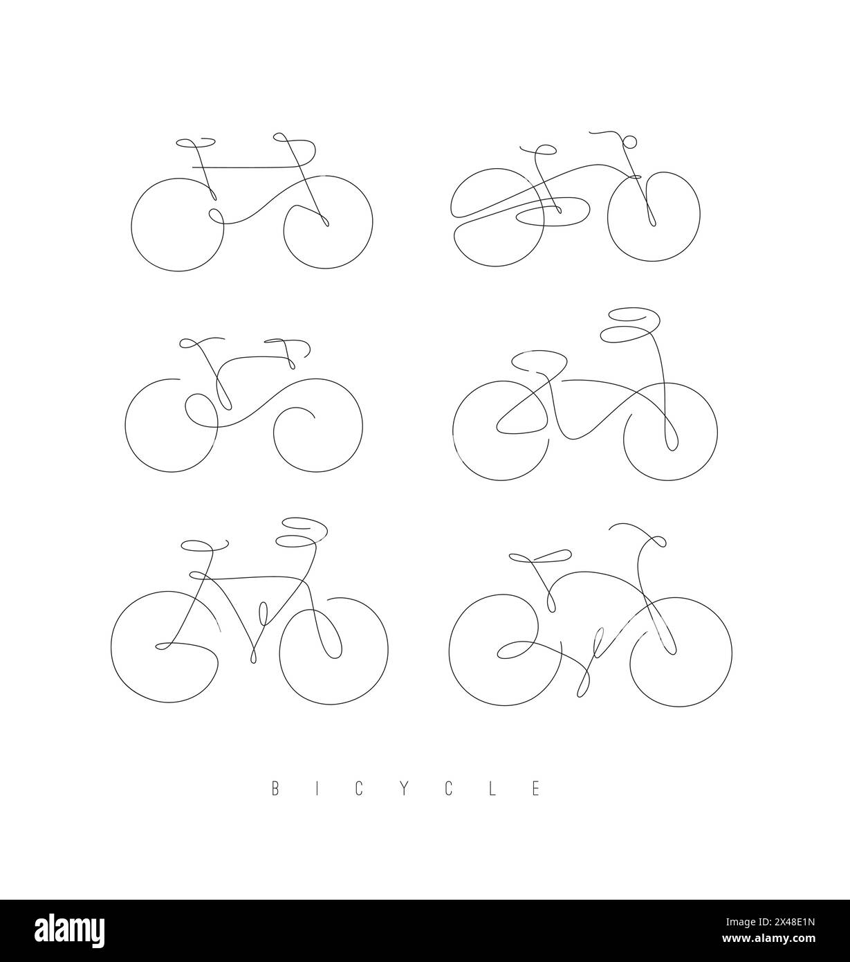 Bike icons drawing in hand drawn line art style drawing on white ...