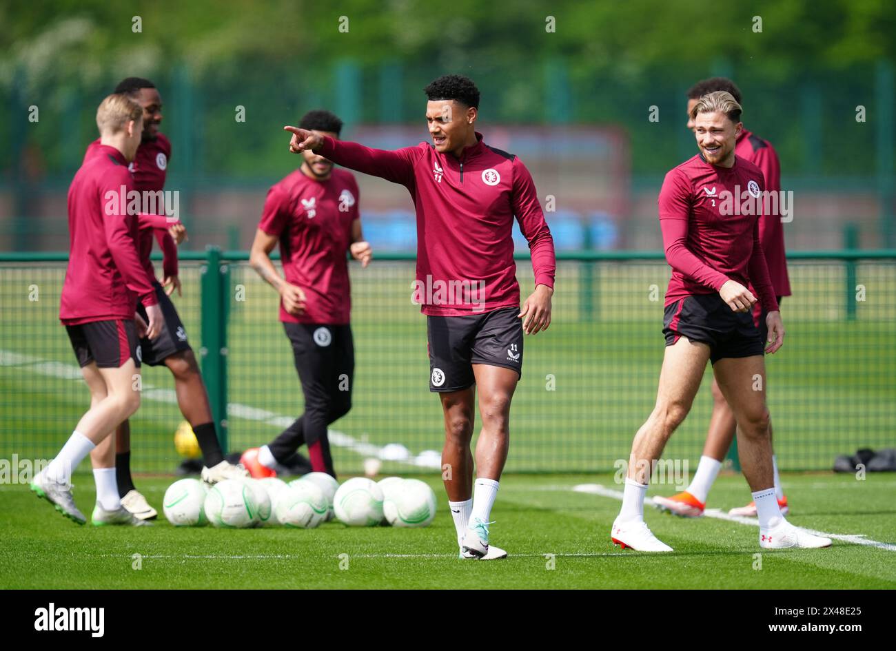 Aston Villa's Ollie Watkins and Matty Cash (right) during a training ...