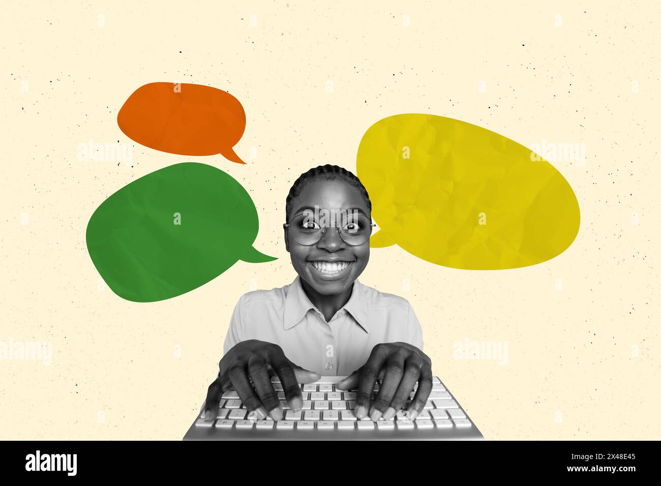 Creative picture collage smiling crazy girl worker employee office job ...