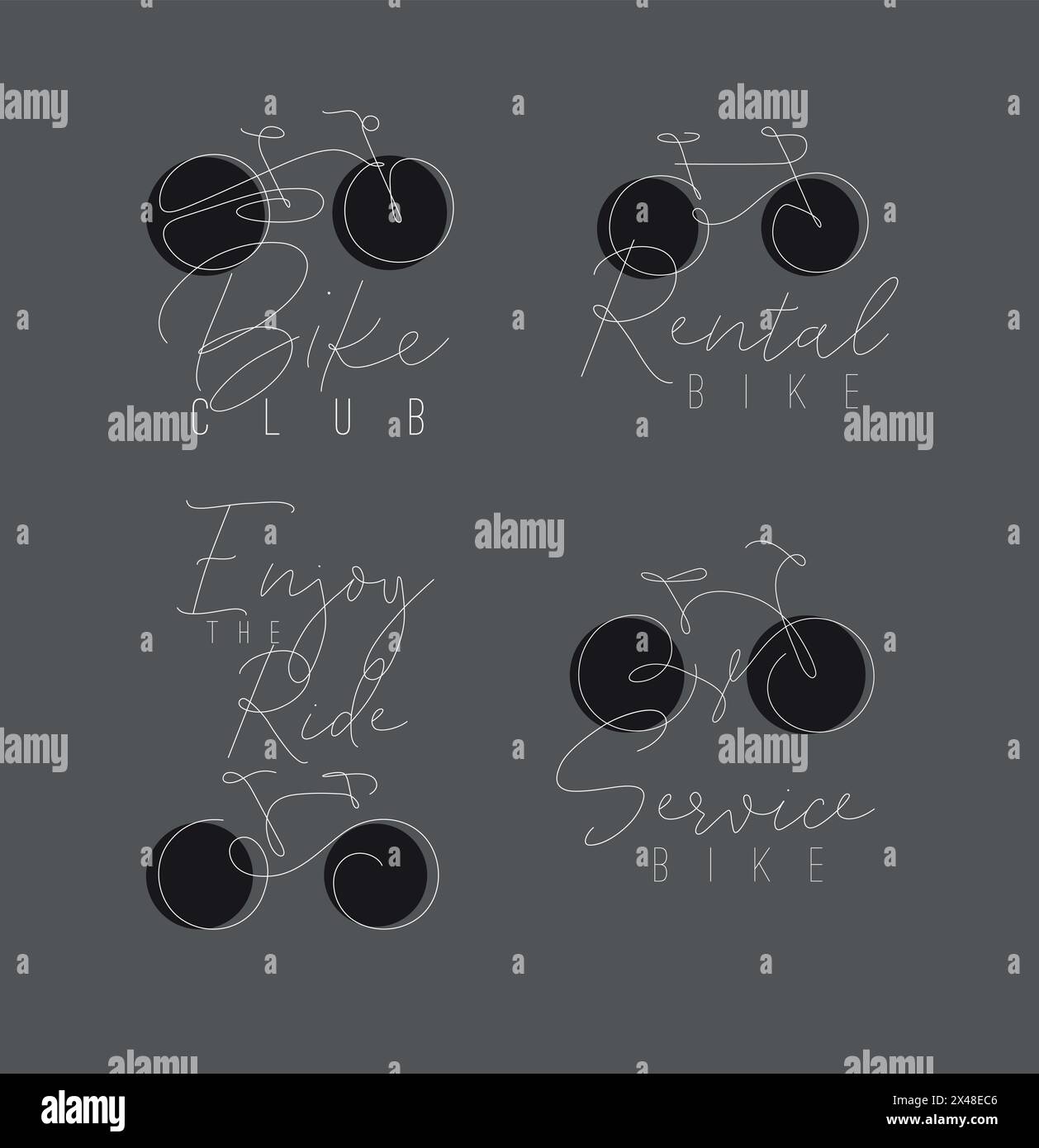 Bike icon labels with lettering drawing with color elements on grey ...