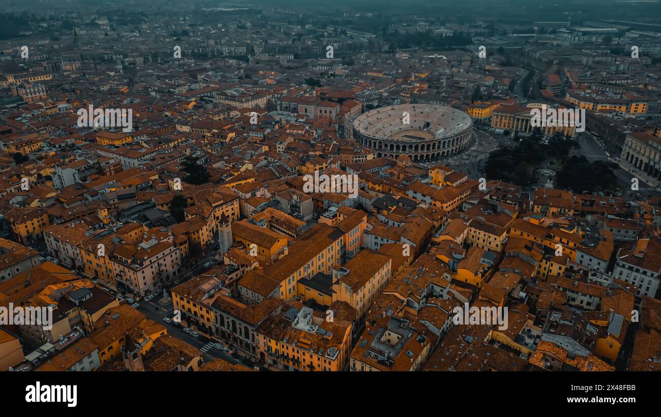 Aerial view famous amphitheater in Verona. Italy aerial view of the ...