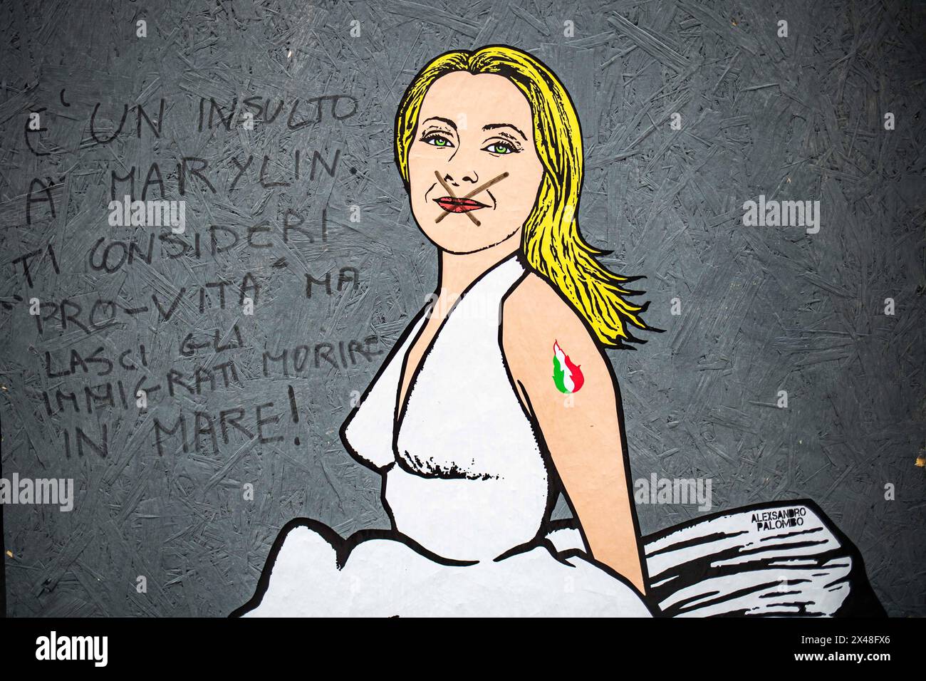 Milano, Italia. 01st May, 2024. Murales Giorgia Meloni Marilyn ...