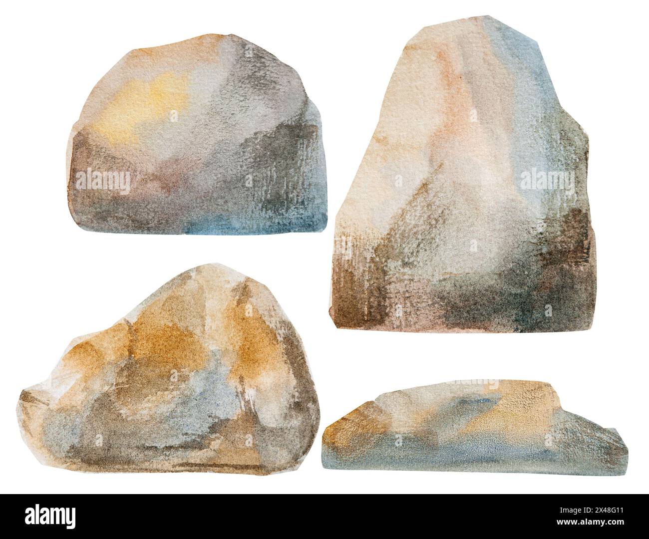 Rock stones set, watercolor, illustration, decoration, texture Stock ...