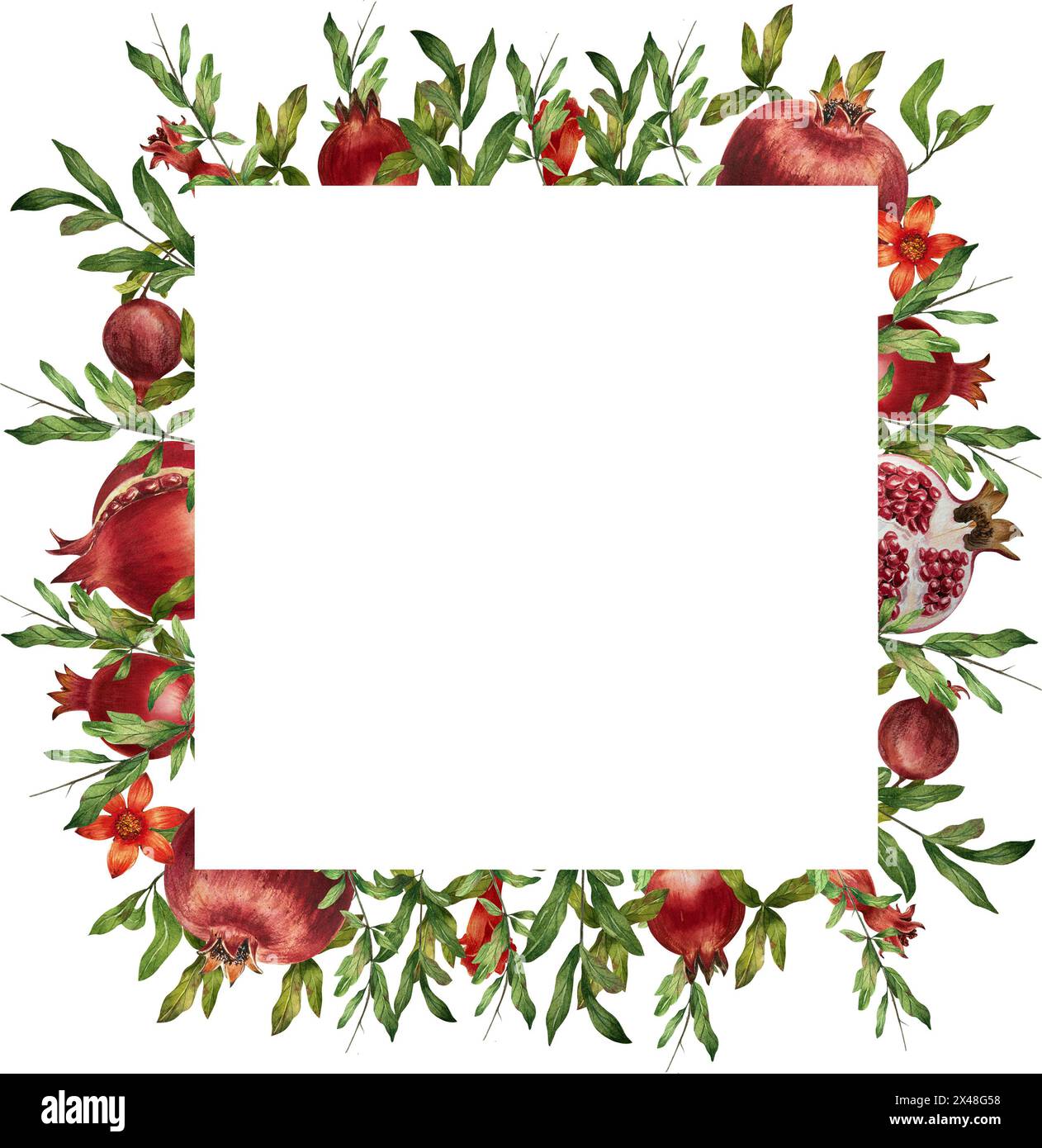 Pomegranate, frame, fruit, illustration, decoration, invitation, design ...