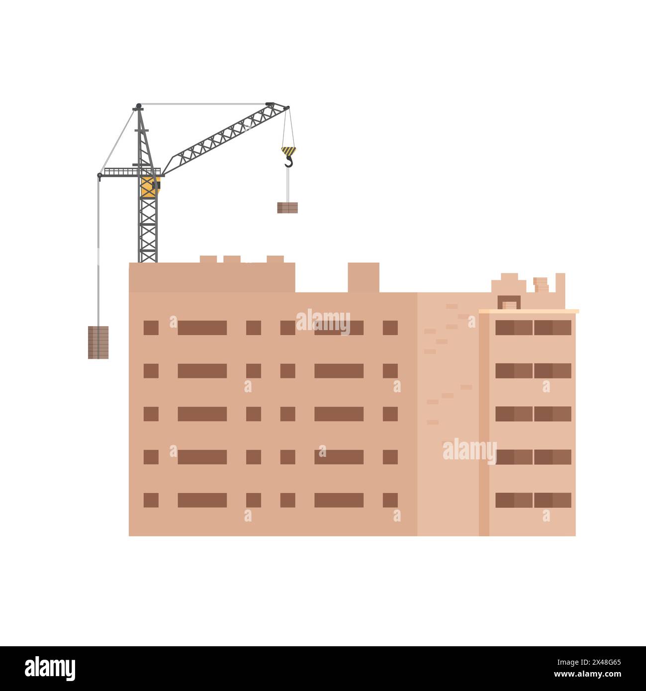 Construction crane building residential house with many apartments ...