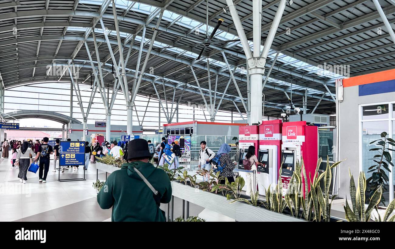 Jakarta train station interior view. Indonesia public transportation ...
