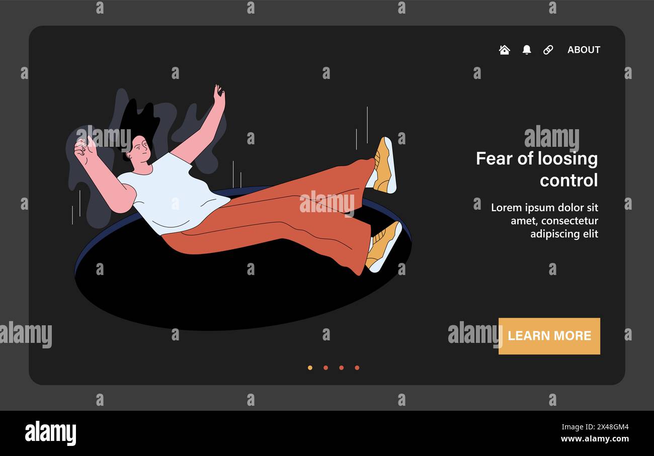 Fear of loosing control dark or night mode web, landing. Terrified ...