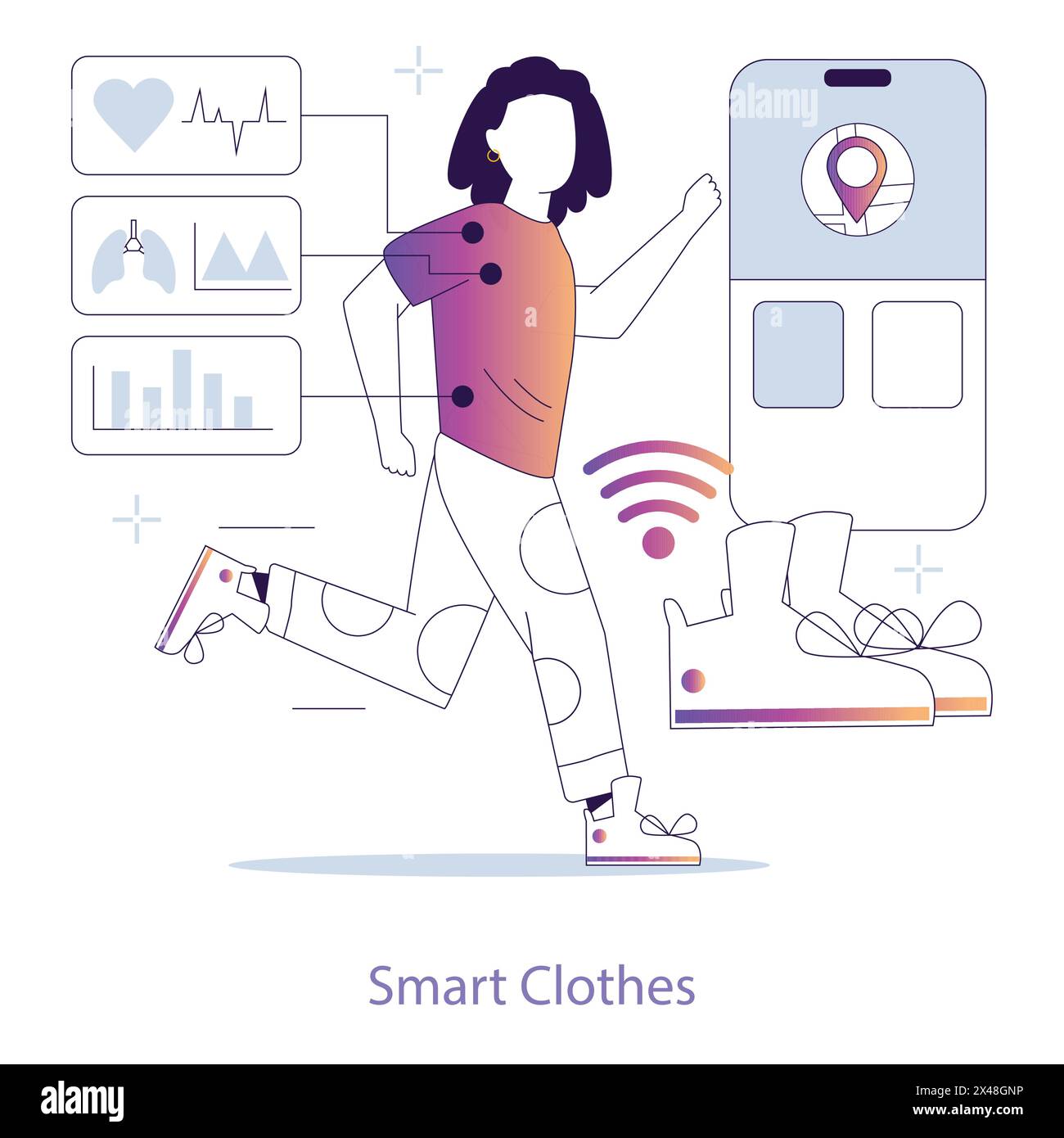 Smart clothes concept. A man jogs while his smart clothing syncs health ...