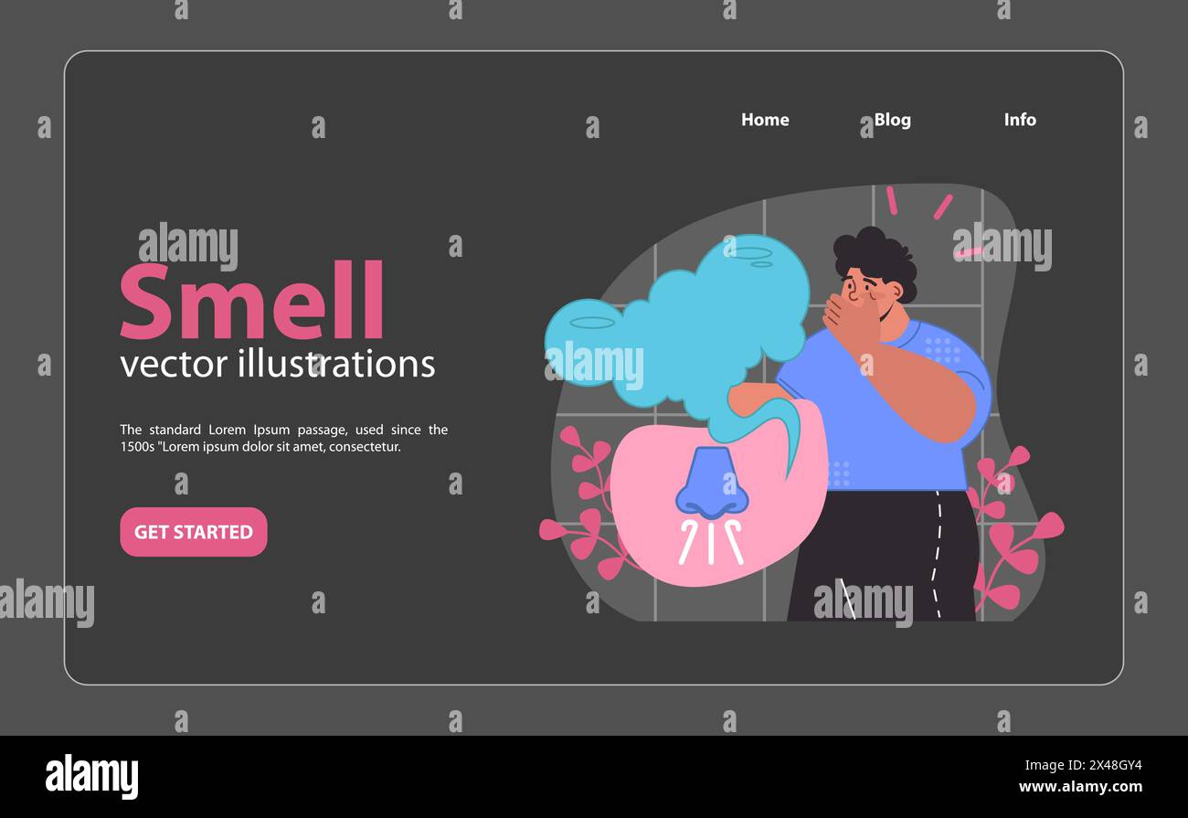 Smell illustration. Man enjoying the complex world of scents ...