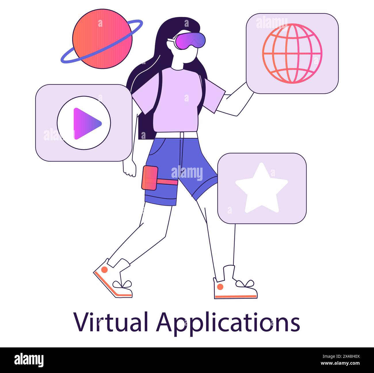 AR and VR concept. A person navigates through virtual applications ...