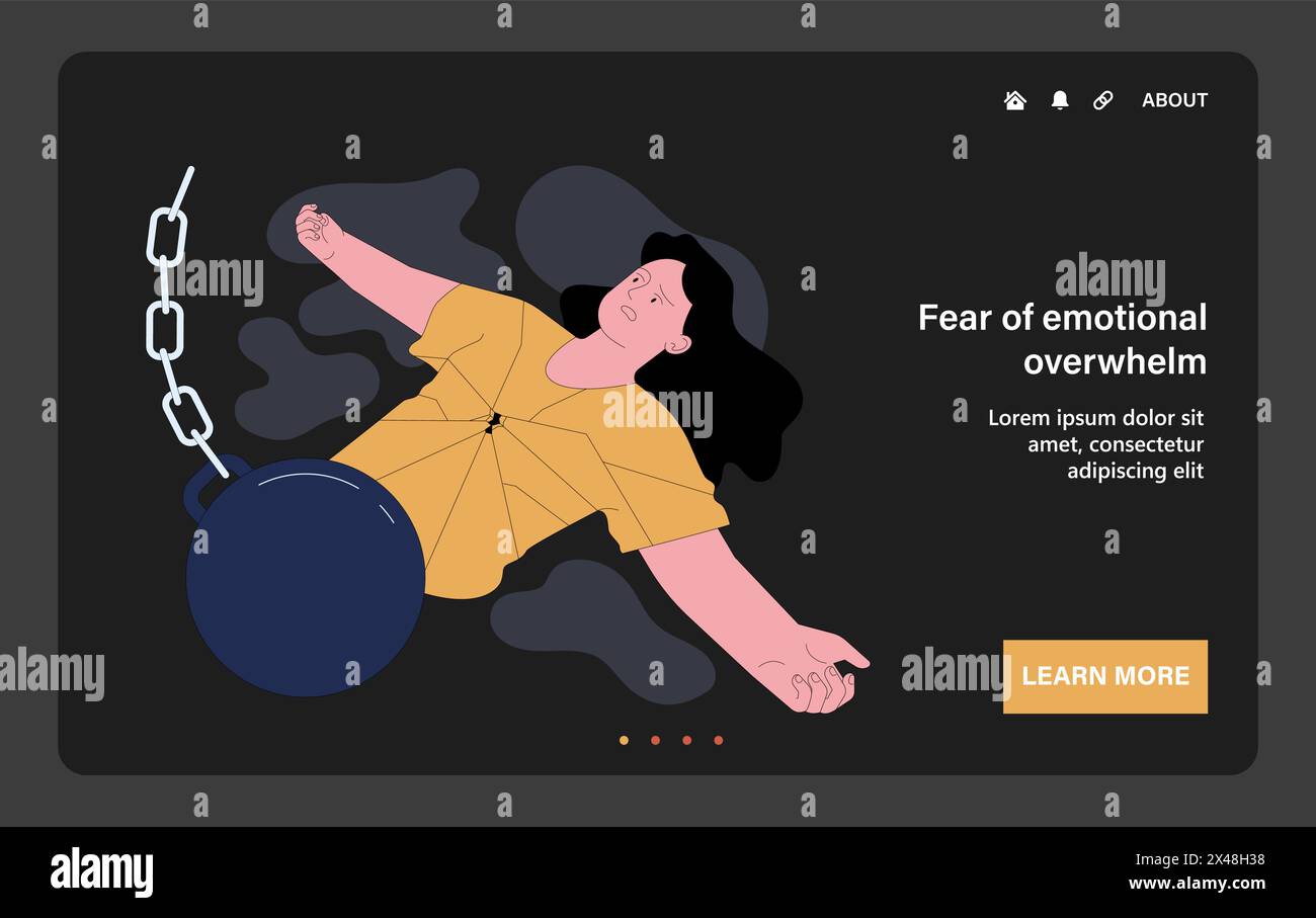 Fear of emotional overwhelm. Exhausted scared woman burdened by a ...