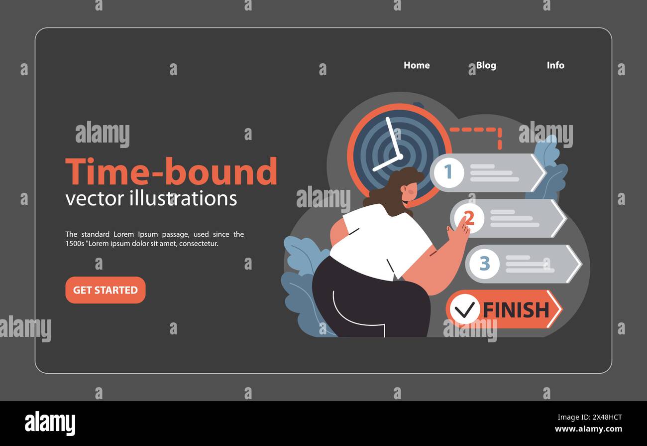 Dedicated worker navigating Time-bound in SMART goals. Clock's presence ...