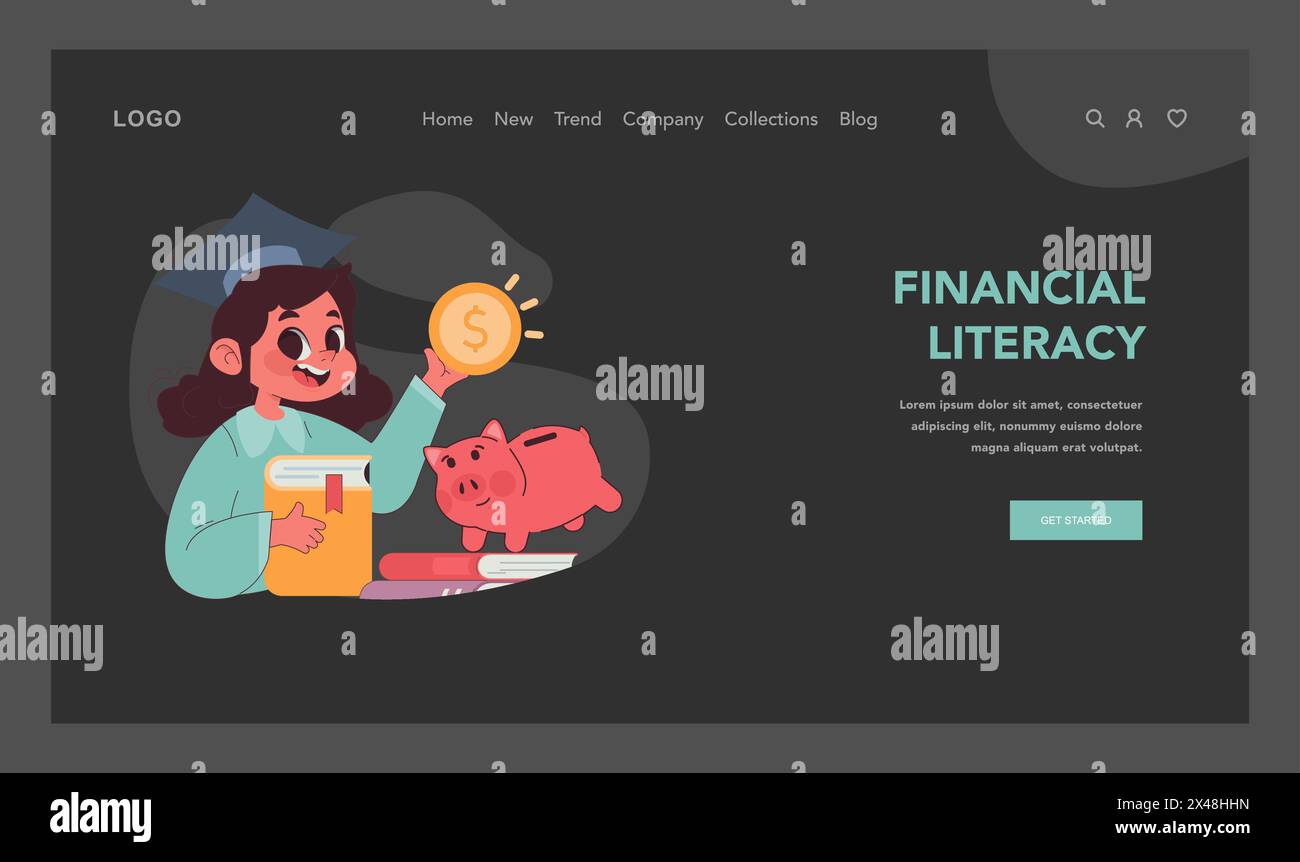 Child Financial Literacy concept. A joyful girl saving money in her ...