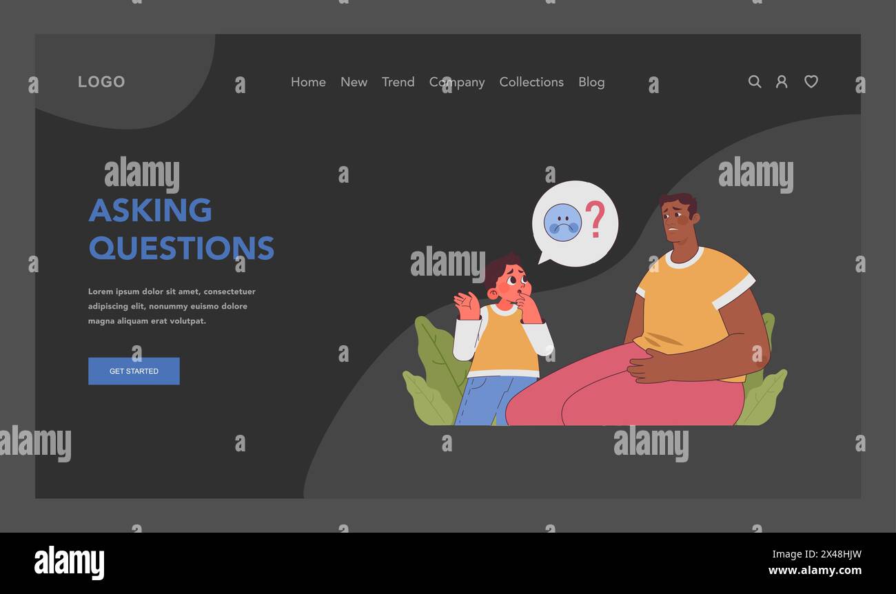 Asking Questions concept. A concerned child inquisitively questions a ...