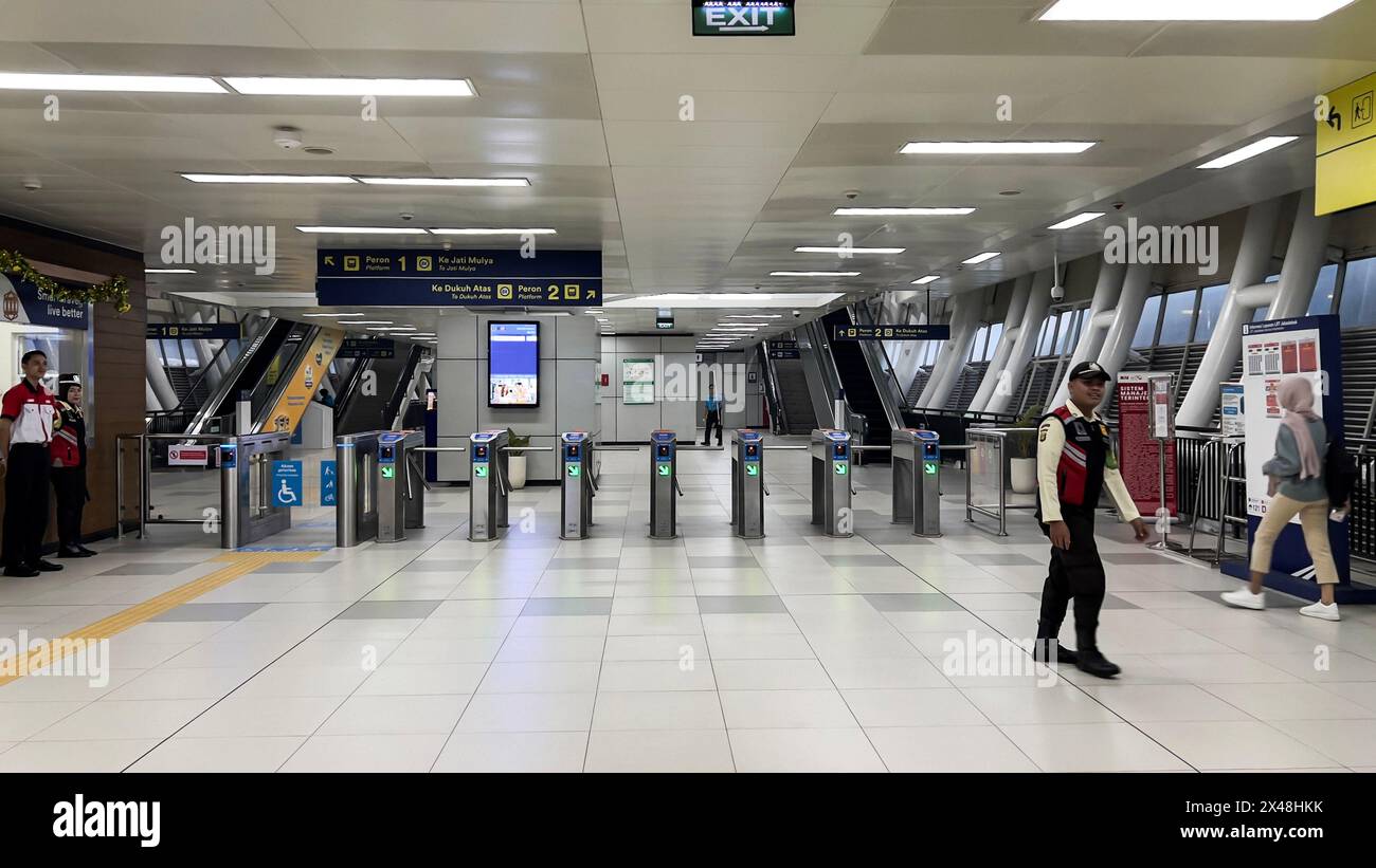 LRT Jakarta train station interior view. Indonesia public ...