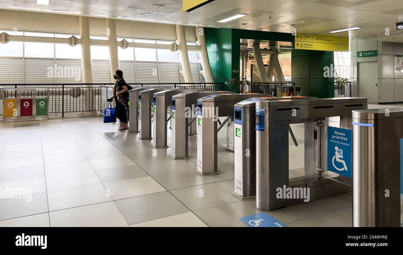 LRT Jakarta train station interior view. Indonesia public ...