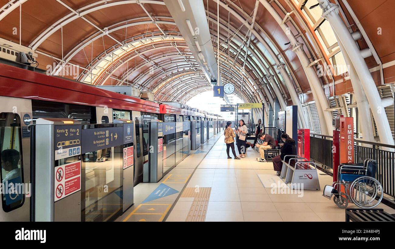 LRT Jakarta train station interior view. Indonesia public ...