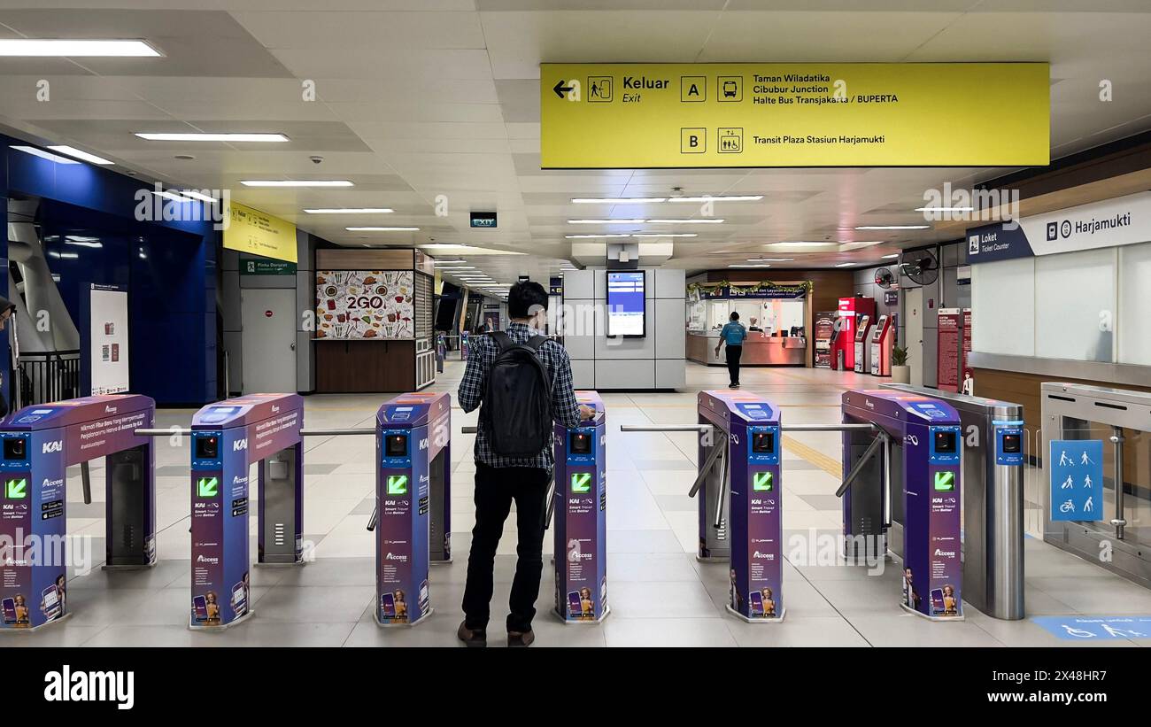 LRT Jakarta train station interior view. Indonesia public ...