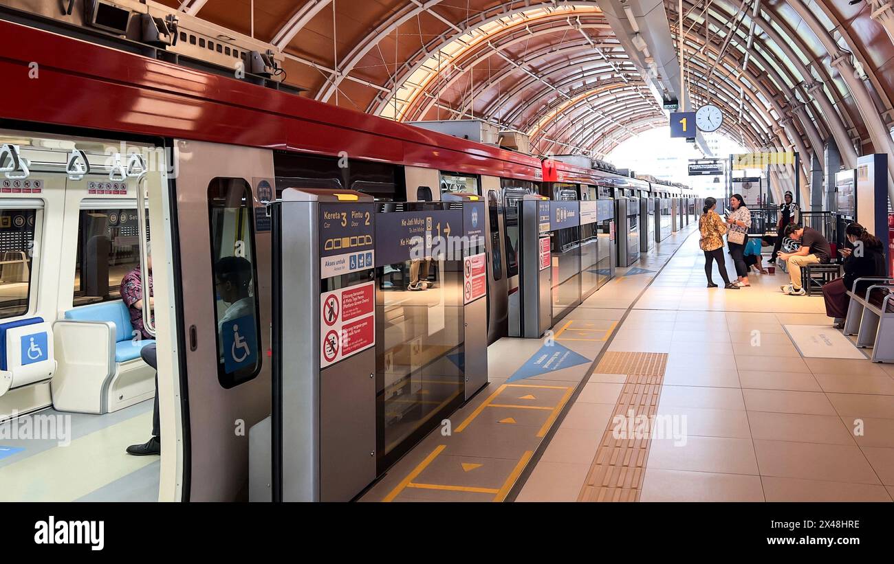 LRT Jakarta train station interior view. Indonesia public ...