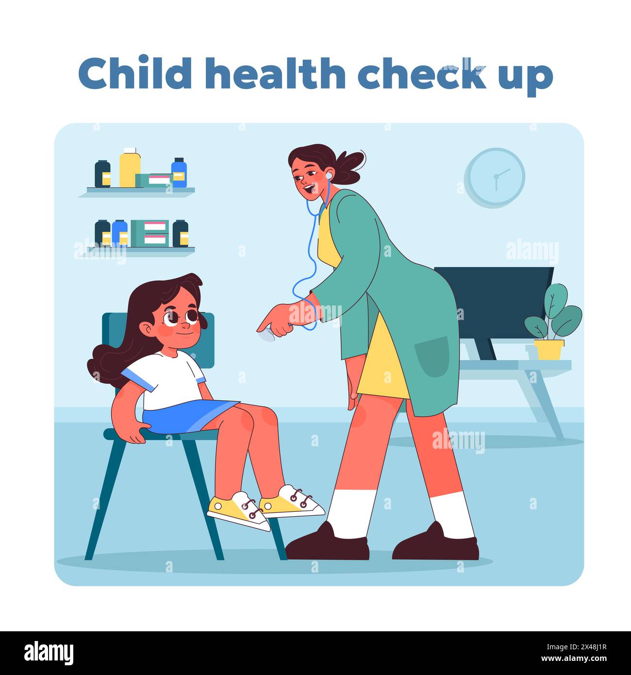 Friendly pediatric evaluation. Smiling doctor engaging with young girl ...