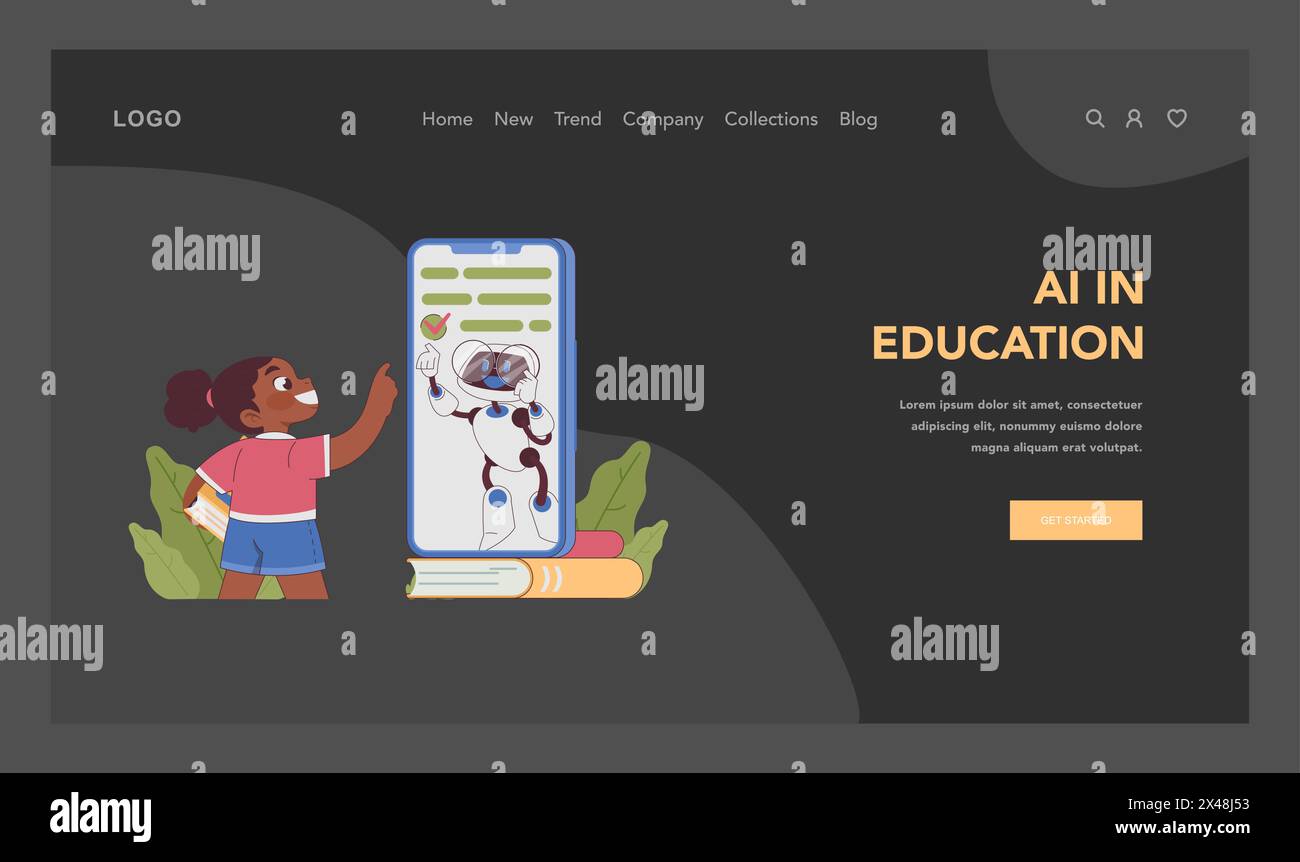 AI in Education concept. A cheerful student interacts with a virtual AI ...